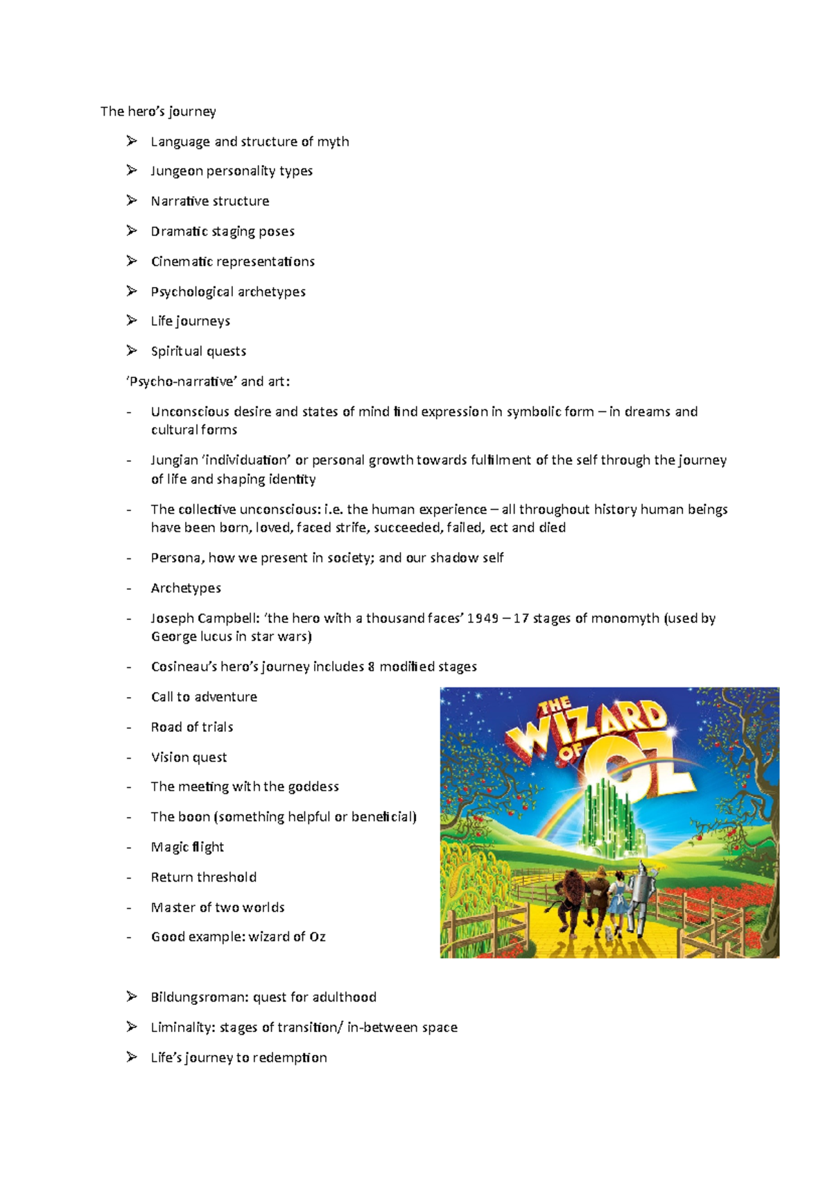 The hero's journey - Lecture notes 1 - The hero’s journey Language and ...