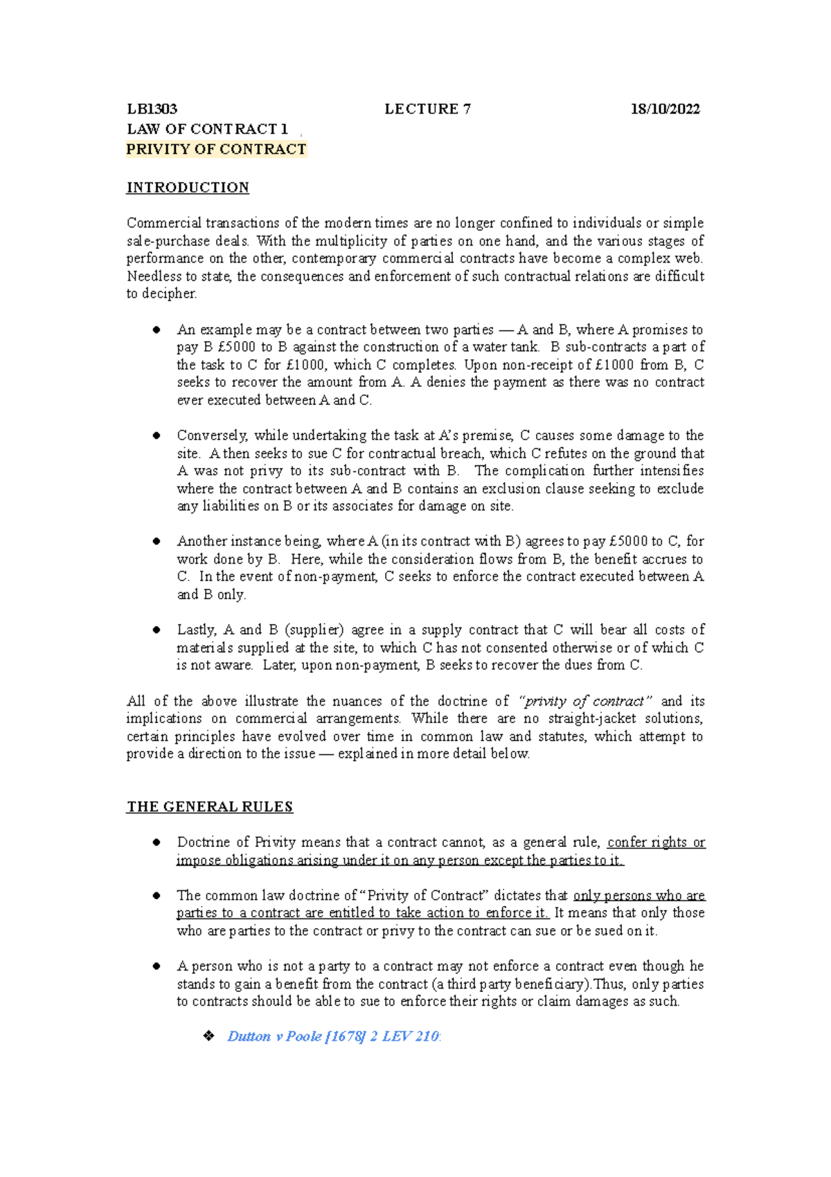 LB1303 Contract Lecture 7 - LB1303 LECTURE 7 18/10/ LAW OF CONTRACT 1 ...