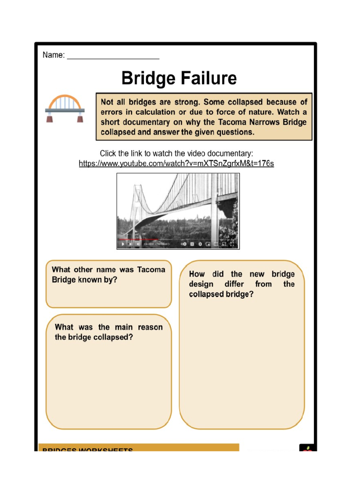Bridge Failure - Check their knowledge - Name: Bridge Failure Not all ...