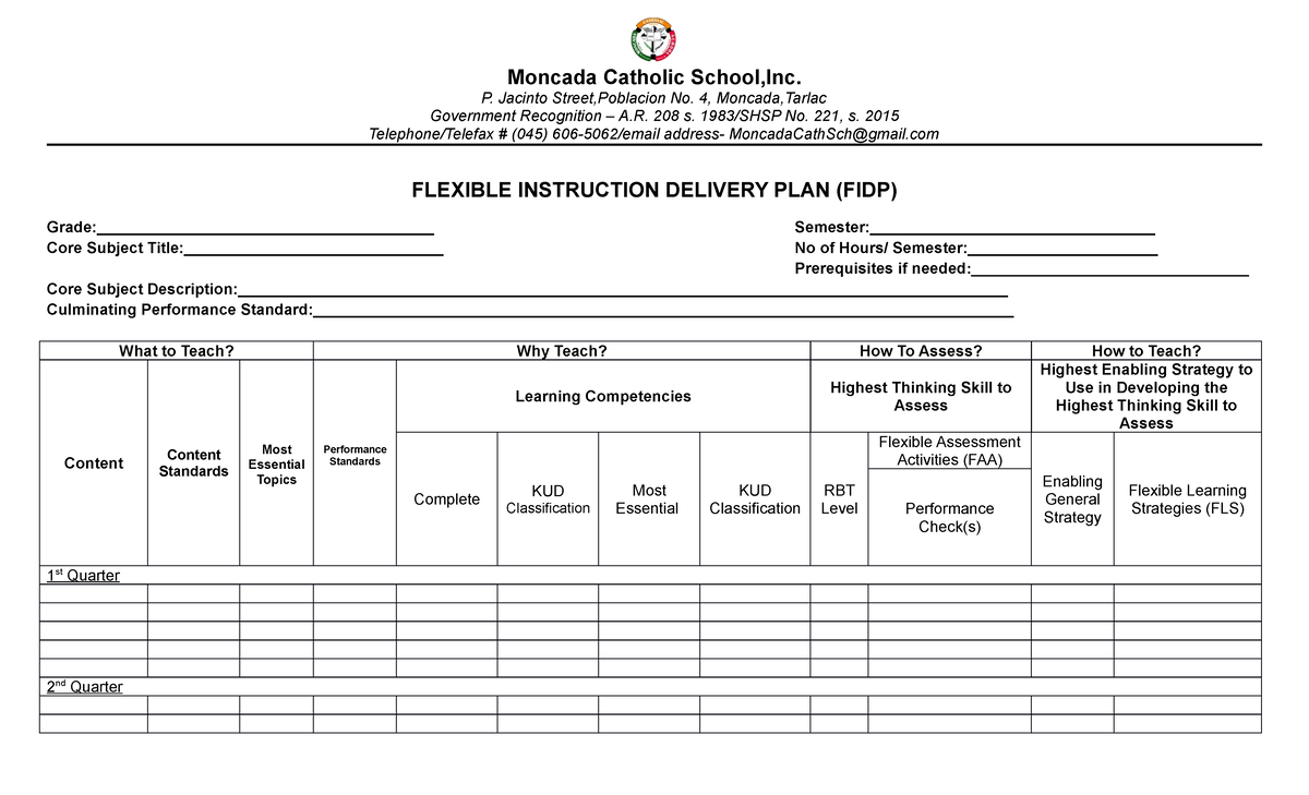 FIDP Template - TEACHER - Moncada Catholic School,Inc. P. Jacinto ...