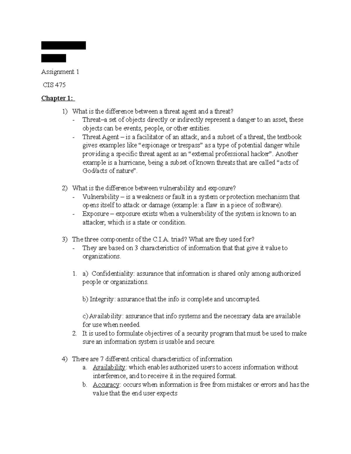 Assignment 1 Fall 2022 Luke Stempuzis 0928 Assignment 1 Cis 475 Chapter 1 What Is The