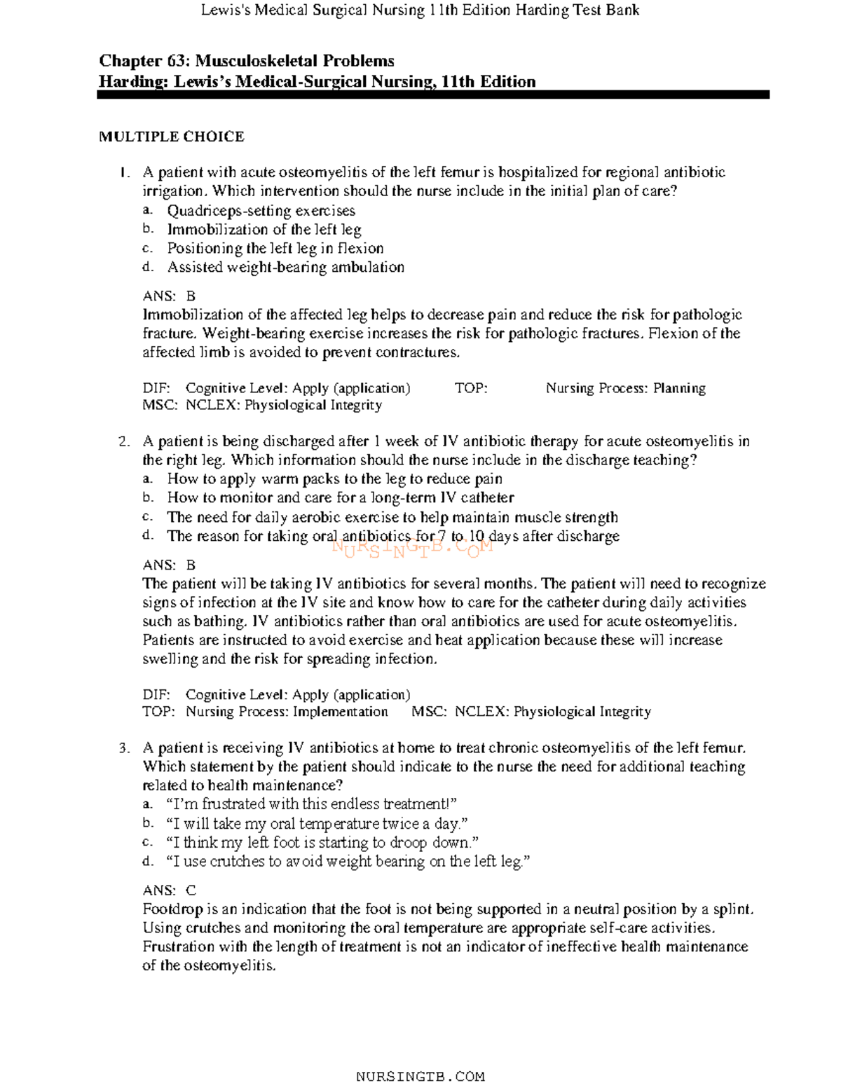 63 - Lewis Medsurge - NURSINGTB Chapter 63: Musculoskeletal Problems ...