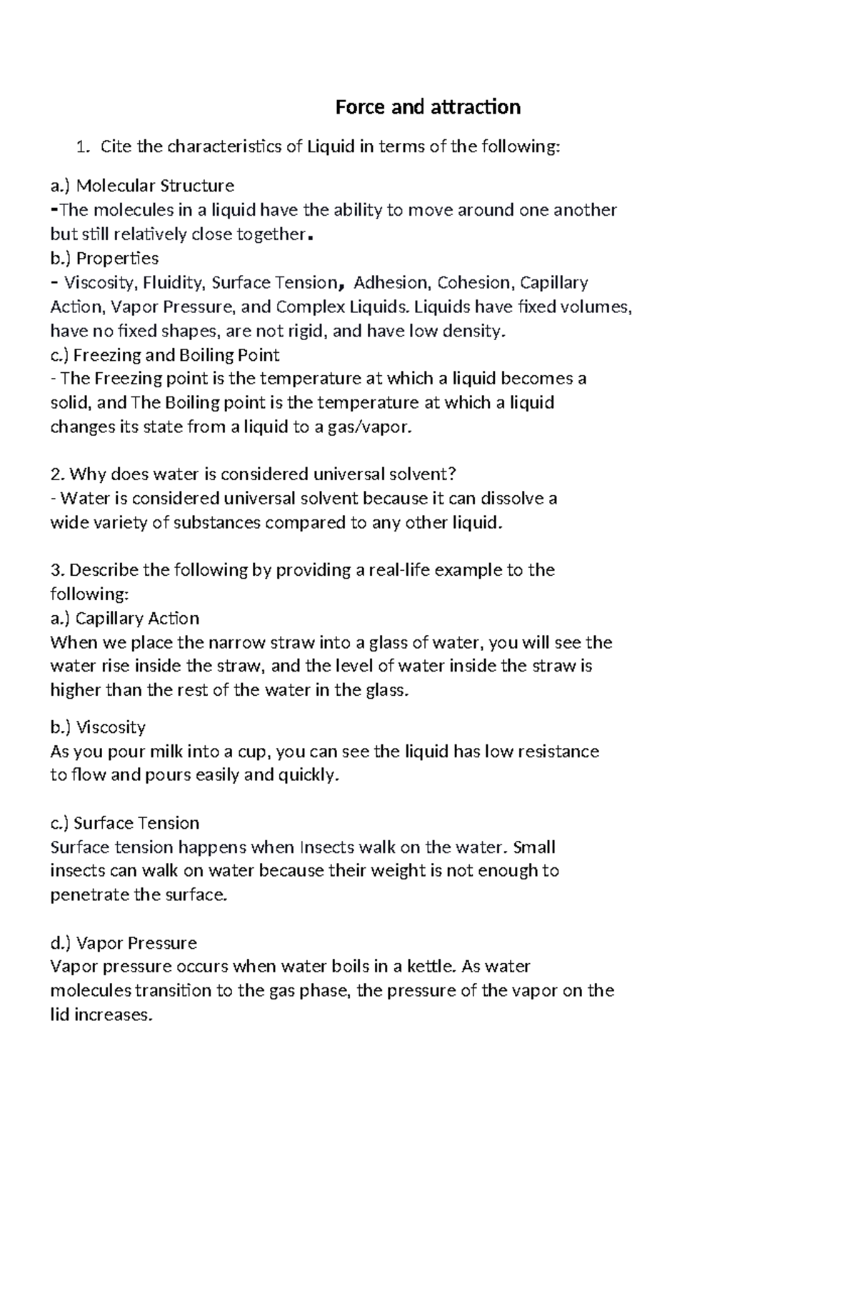 Force and attraction - Essay - Force and attraction 1. Cite the ...