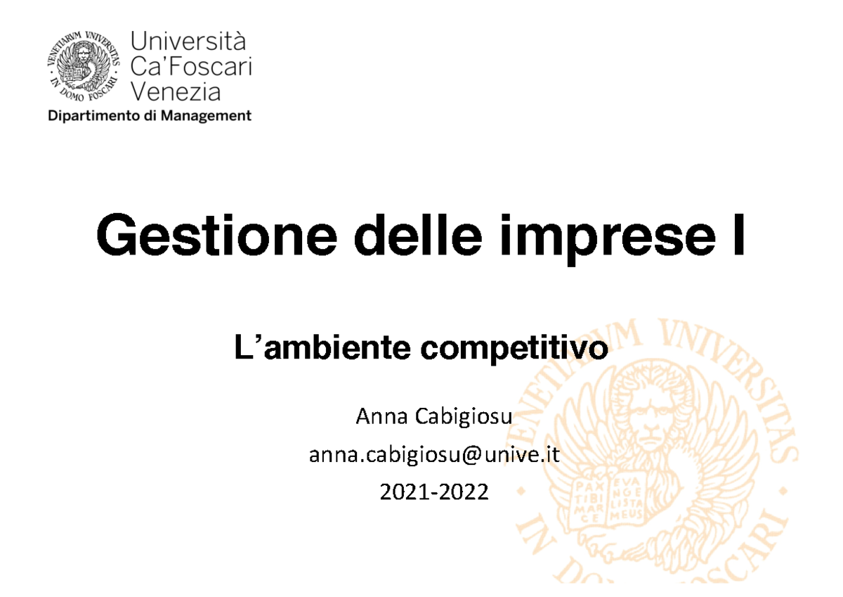 Ppt L'ambiente competitivo - Gestione delle imprese I L’ ambiente ...