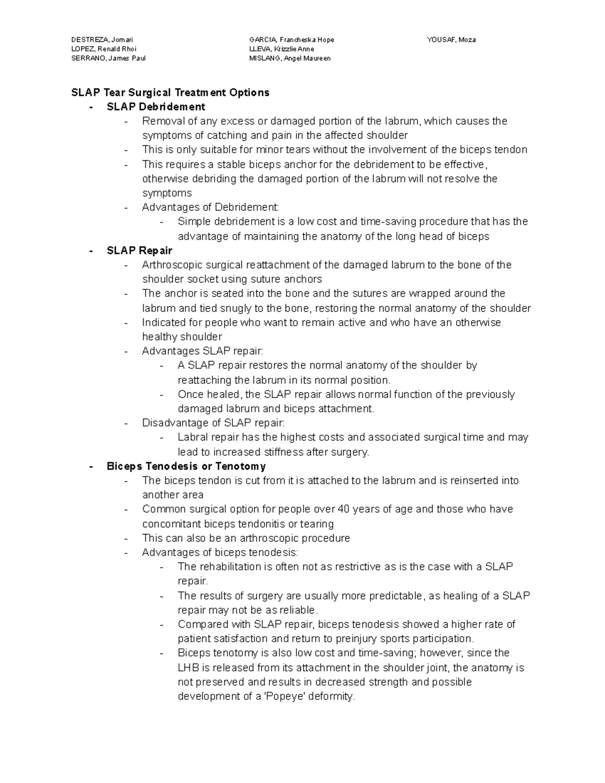 SLAP Tear Surgical Treatment Options - LOPEZ, Renald Rhoi LLEVA ...