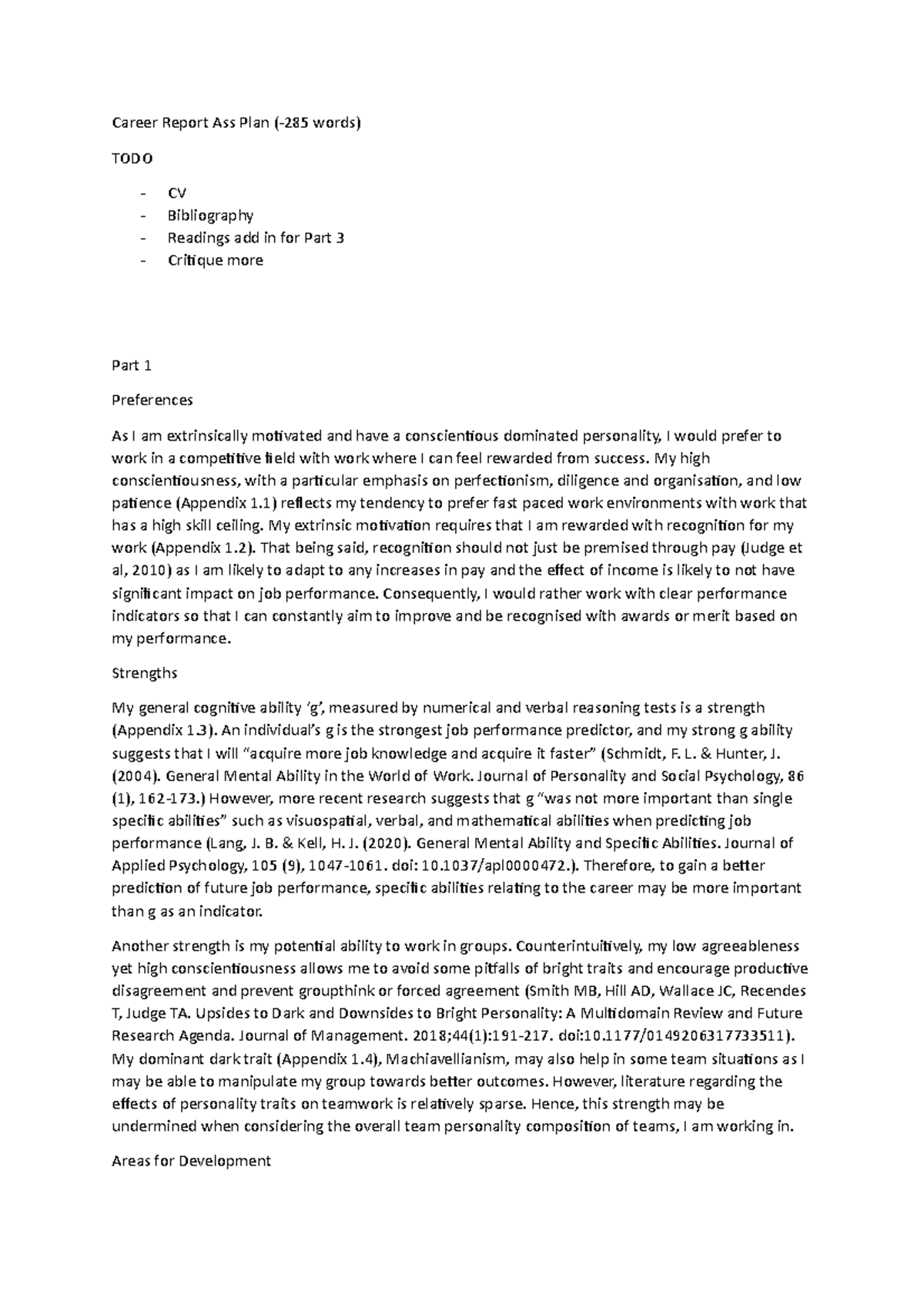 2000-Career-Plan- Draft - Career Report Ass Plan (-285 words) TODO CV ...