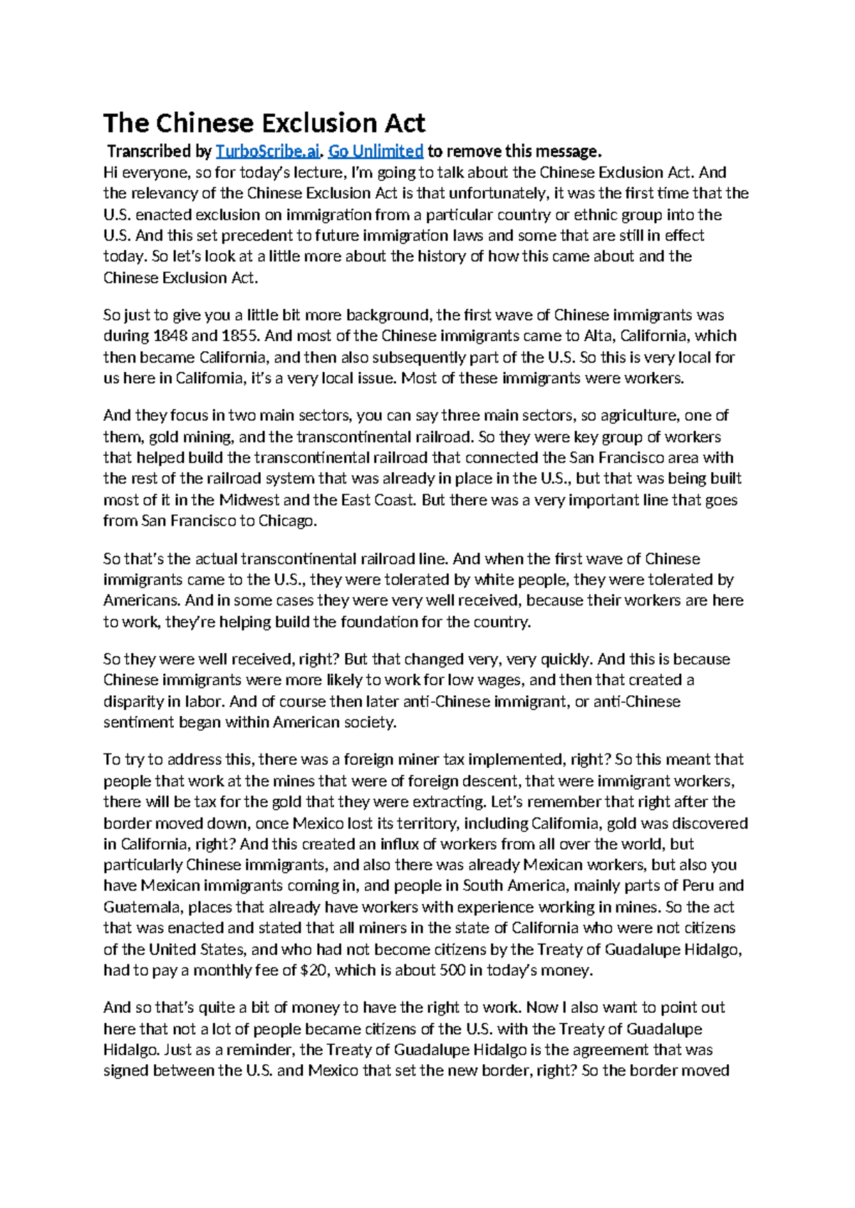 The Chinese Exclusion Act - The Chinese Exclusion Act Transcribed by ...