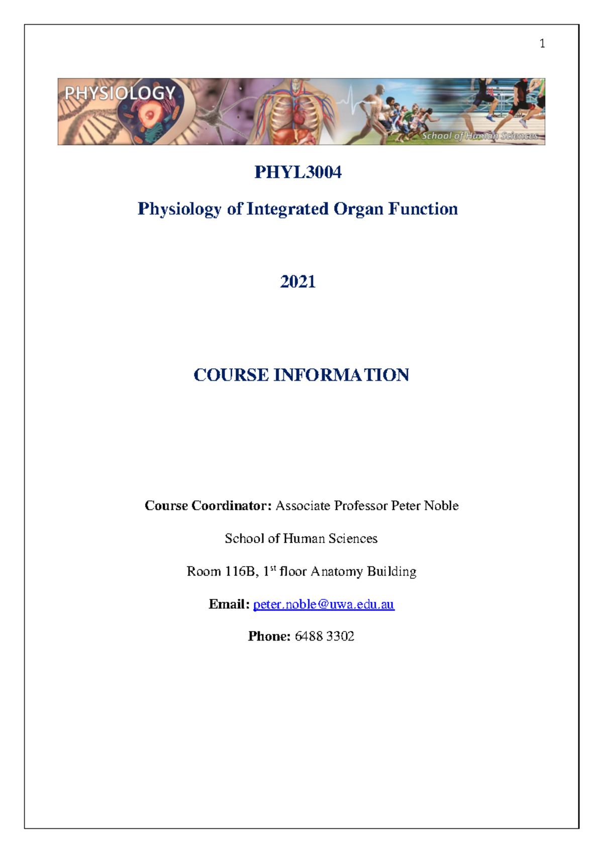 PHYL3004 Unit Details 2021 - PHYL Physiology of Integrated Organ ...