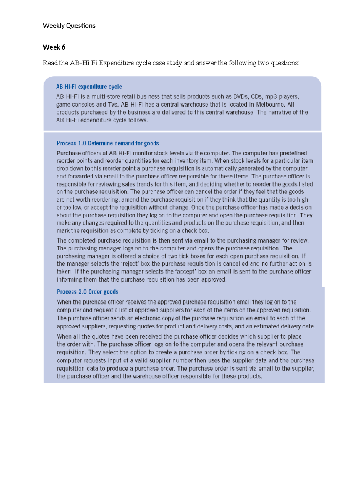 Week 6 accg2050 Question - ACCG2050 - Weekly Questions Week 6 Read the ...