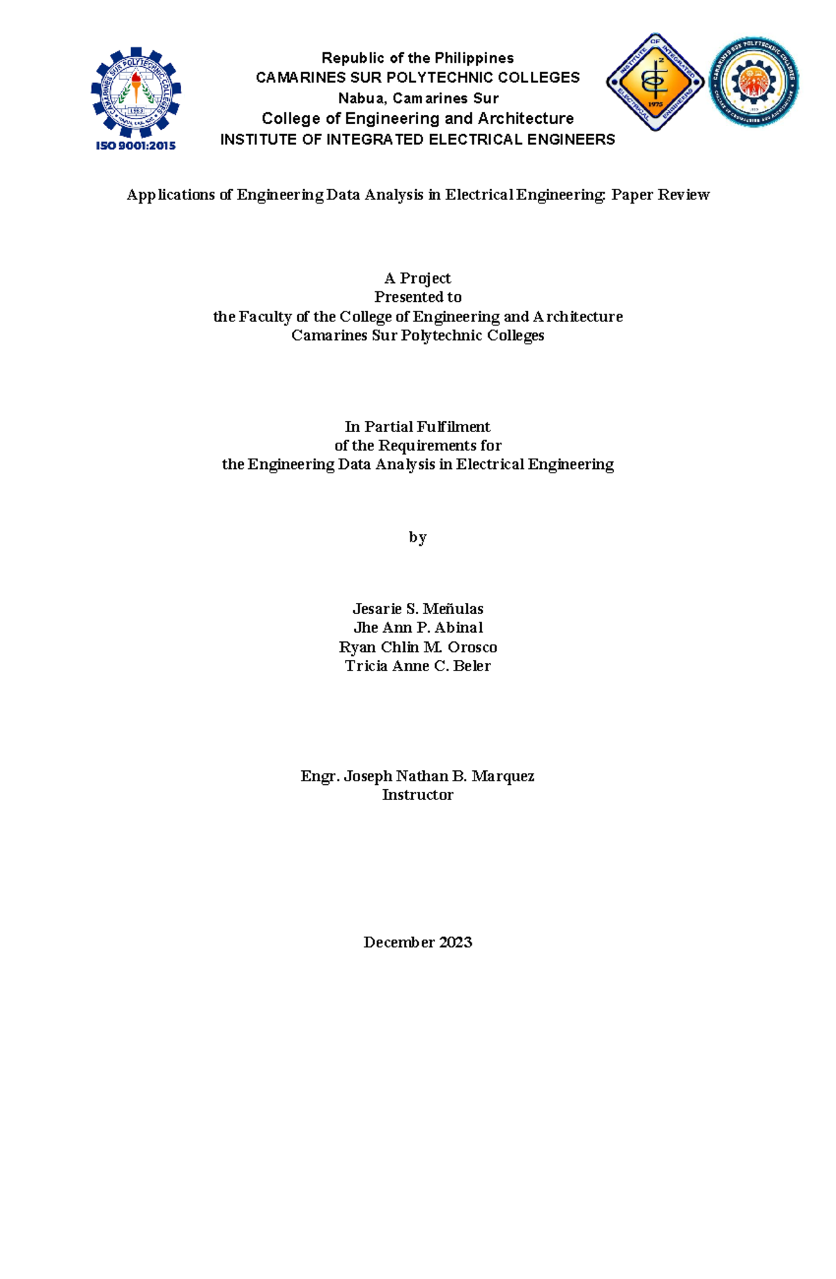 EDA- Project - A Paper Review - CAMARINES SUR POLYTECHNIC COLLEGES ...