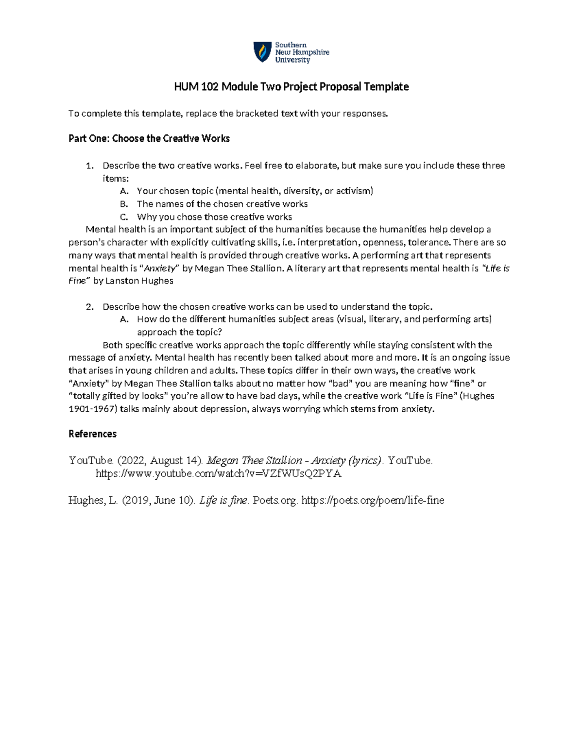 HUM 102 Module Two Project Proposal Template copy - Part One: Choose ...