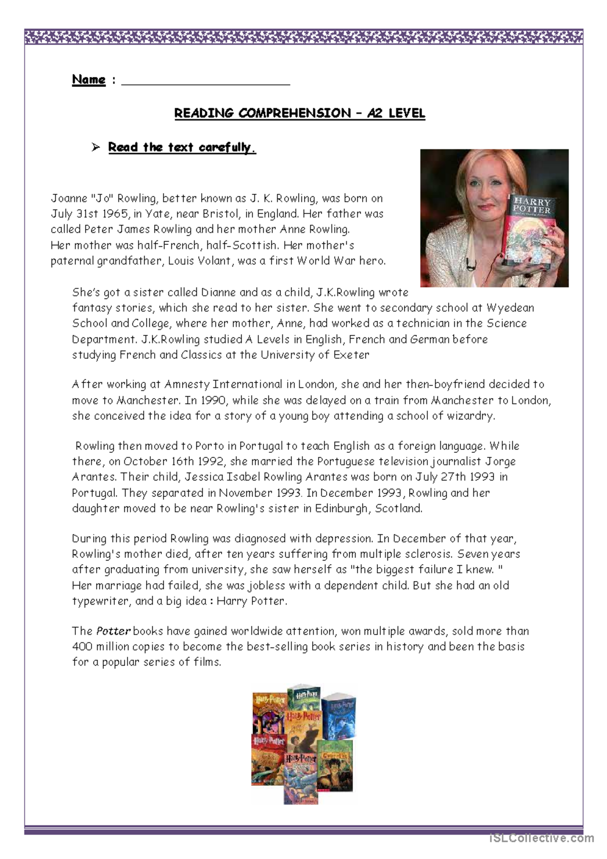 Reading comprehension - Name ...