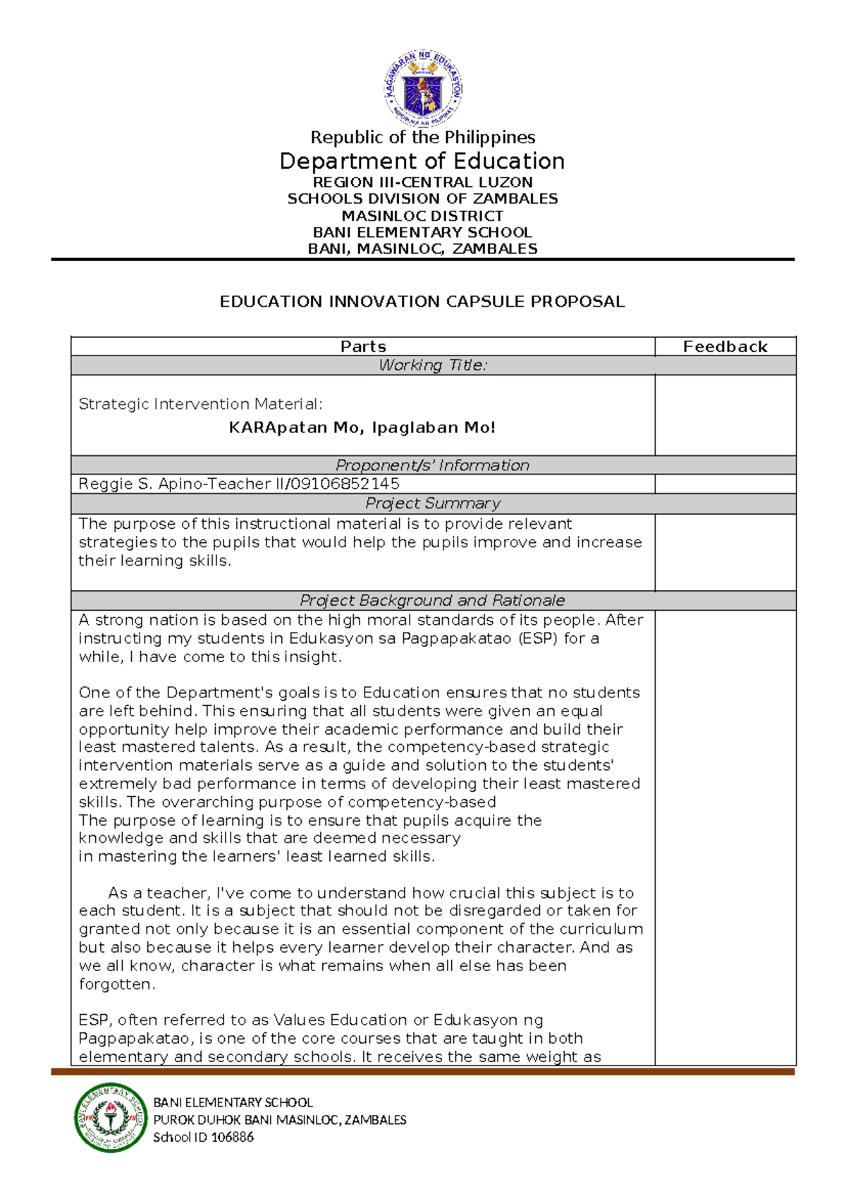 Innovation-ESP SIM - Department of Education REGION III-CENTRAL LUZON ...