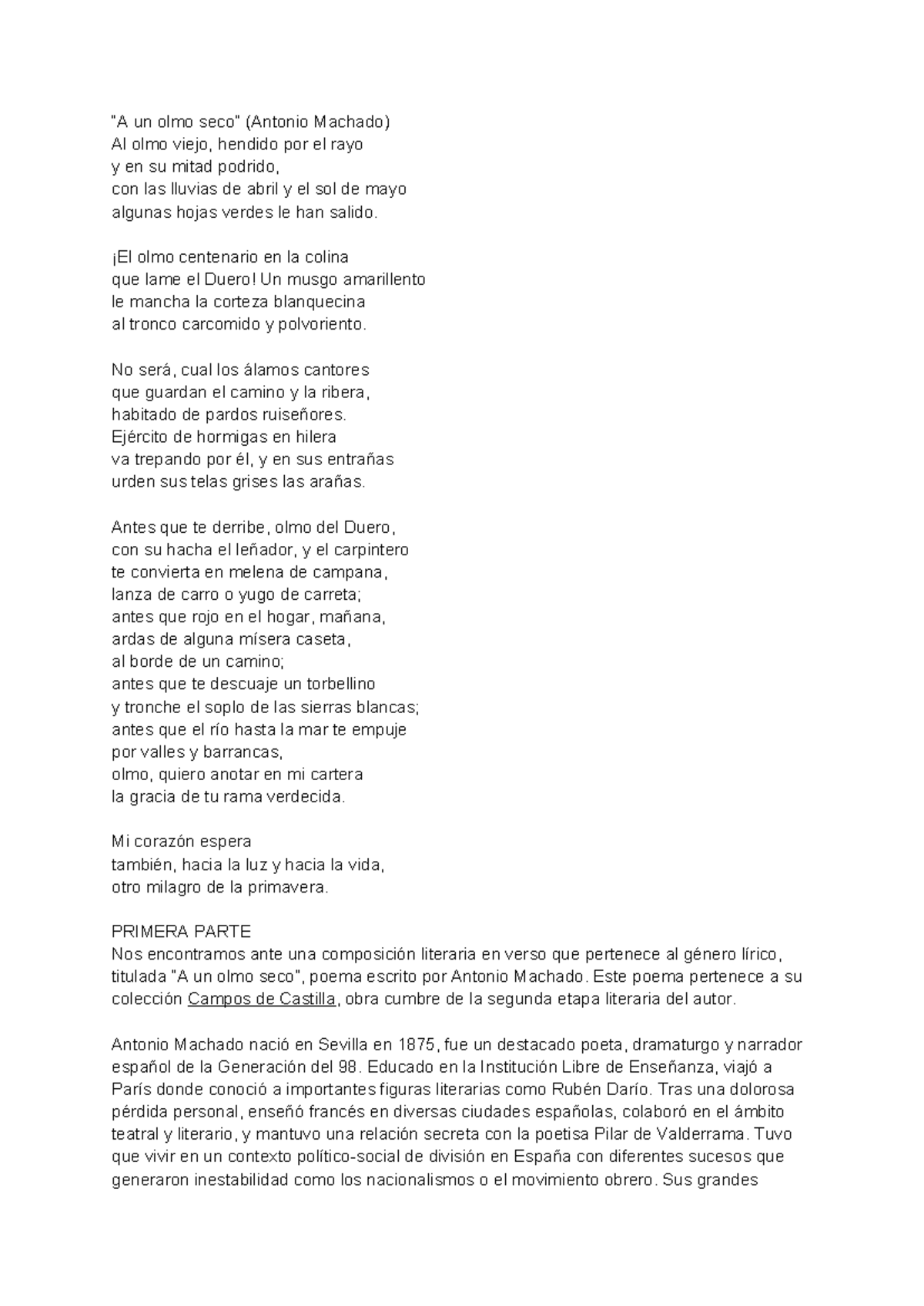 “A un olmo seco” (Antonio Machado) - ¡El olmo centenario en la colina ...