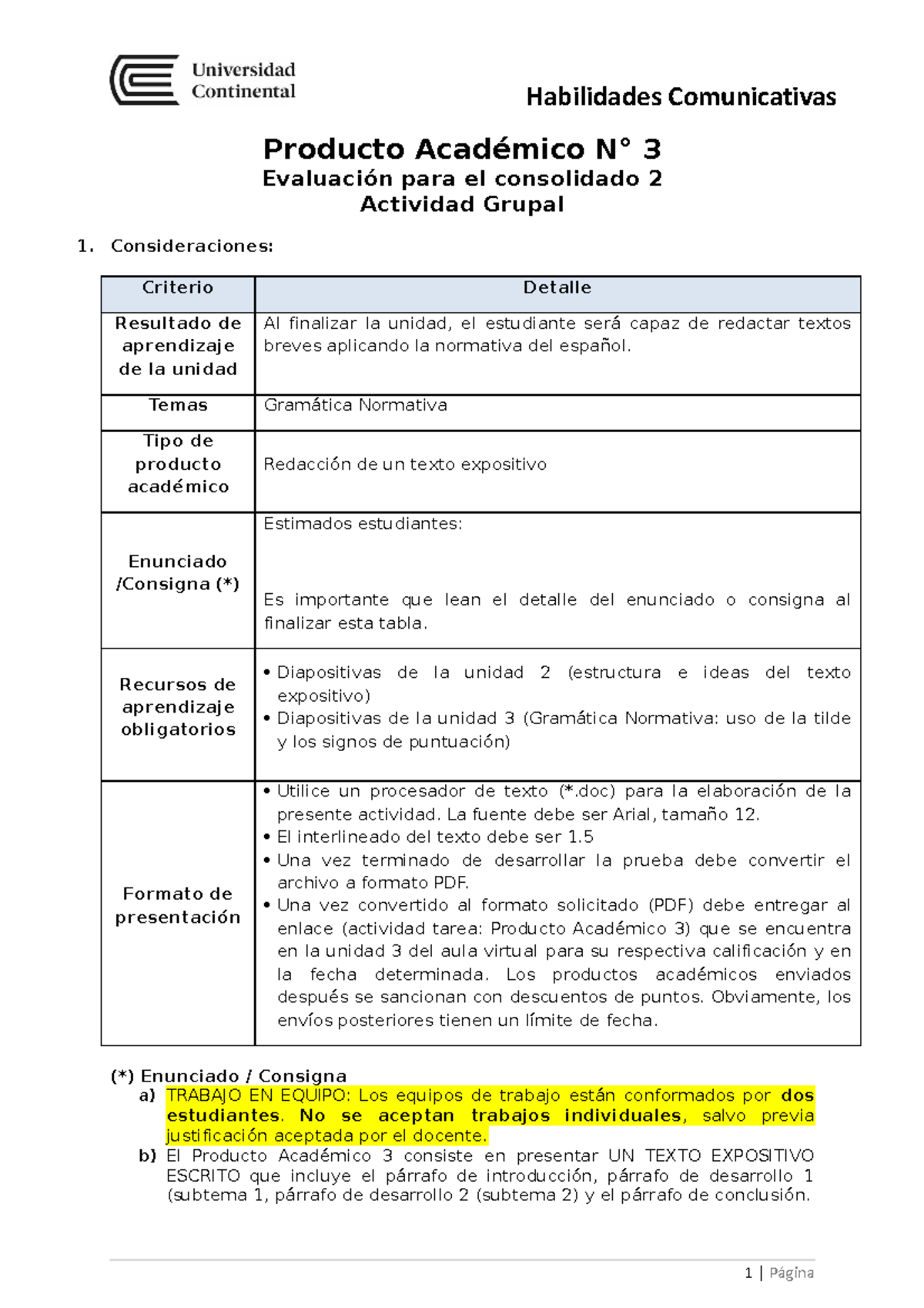 3. Producto Académico 3 (enunciado) - Producto Académico N° 3 Evaluación para el consolidado 2 ...