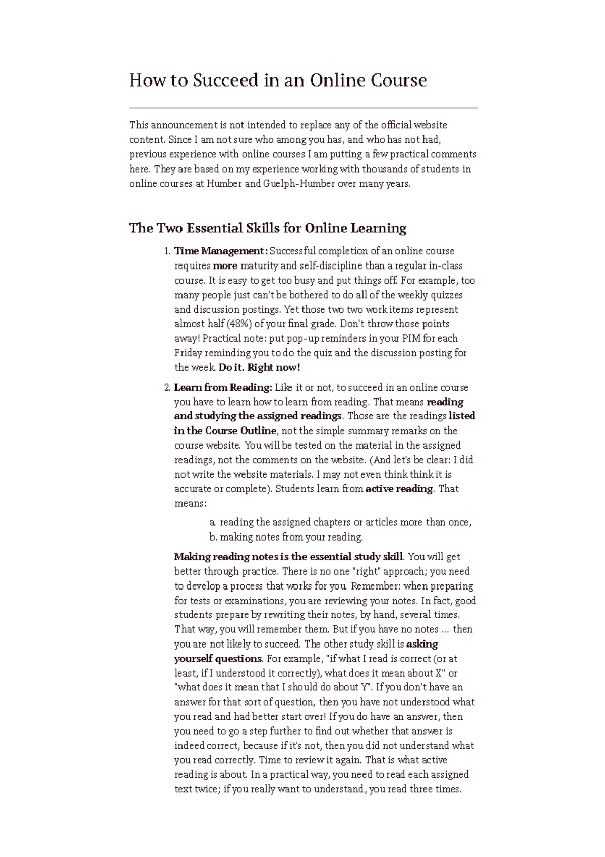 How to Succeed in an Online Course from Professor - How to Succeed in ...