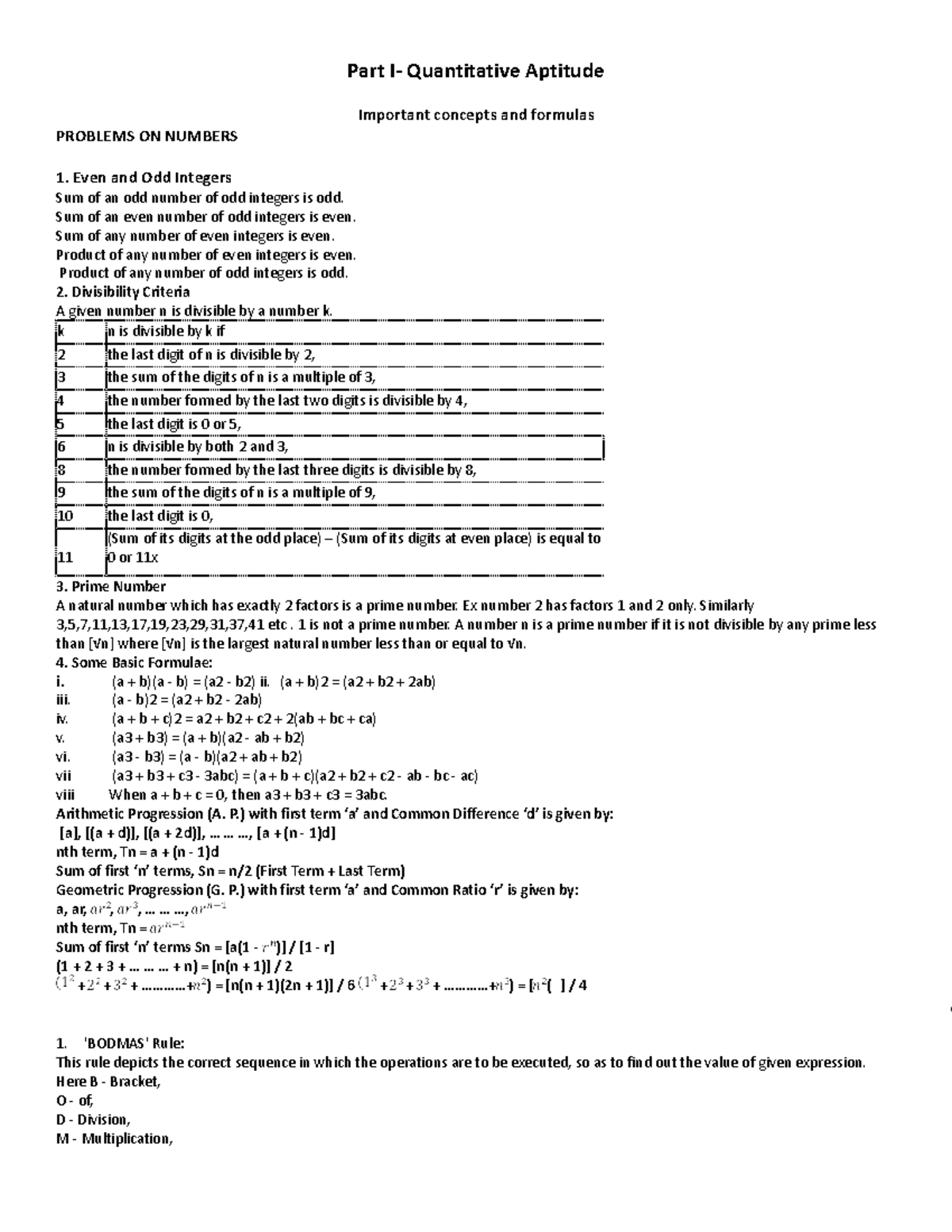 Concepts and formula - Part I- Quantitative Aptitude Important concepts ...