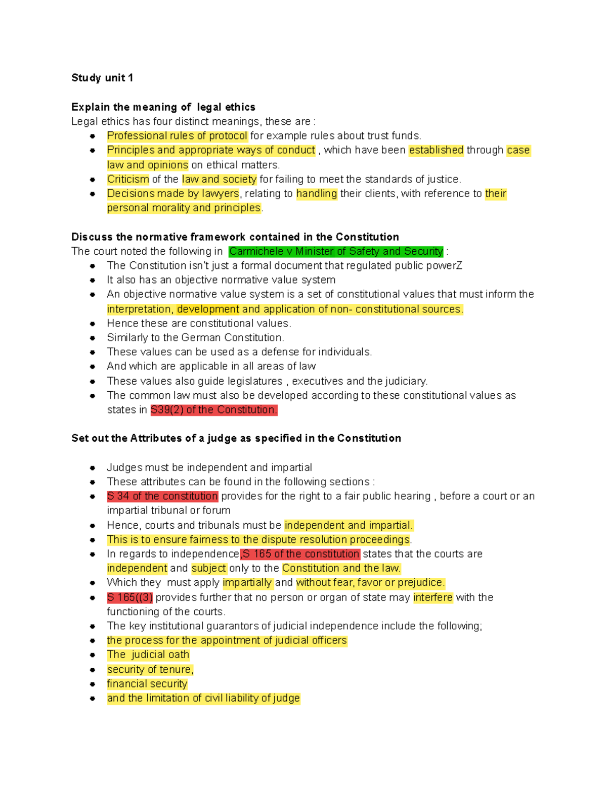 Ethic Notes Study Unit 1-2 - Study unit 1 Explain the meaning of legal ...