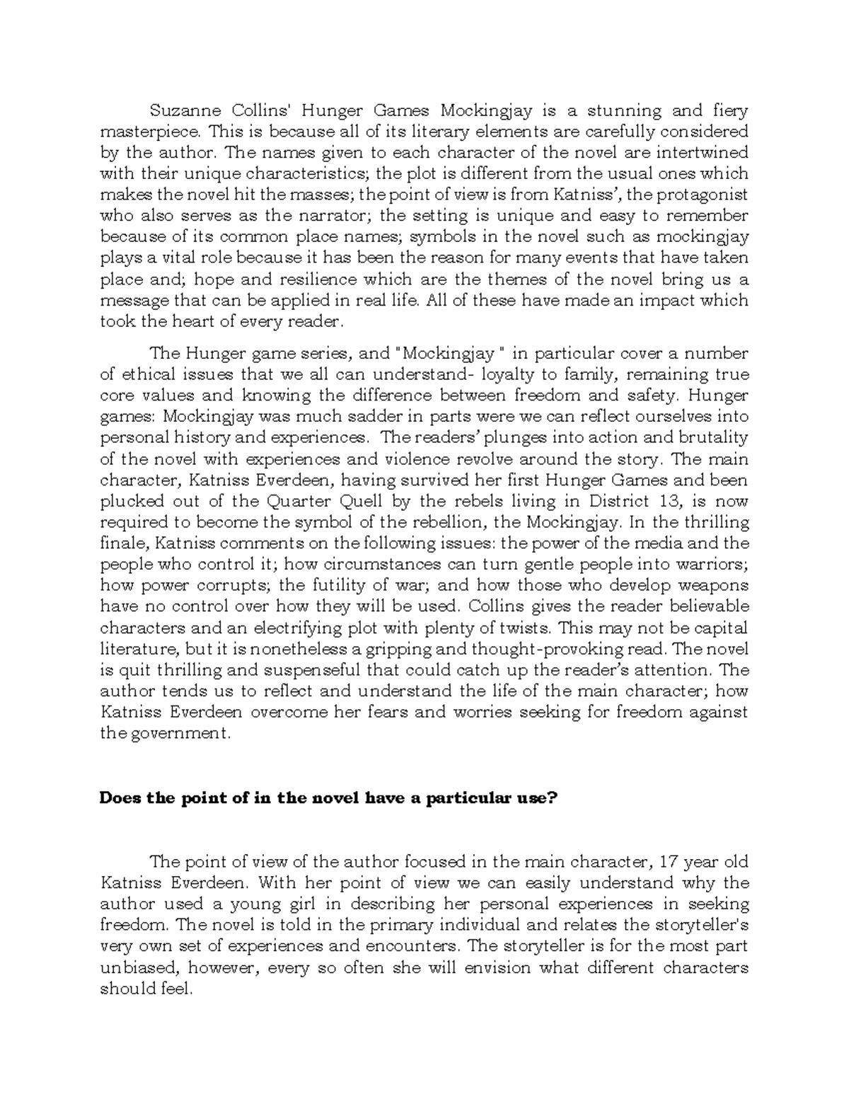 The hunger games mockingjay formalist analysis - Suzanne Collins ...