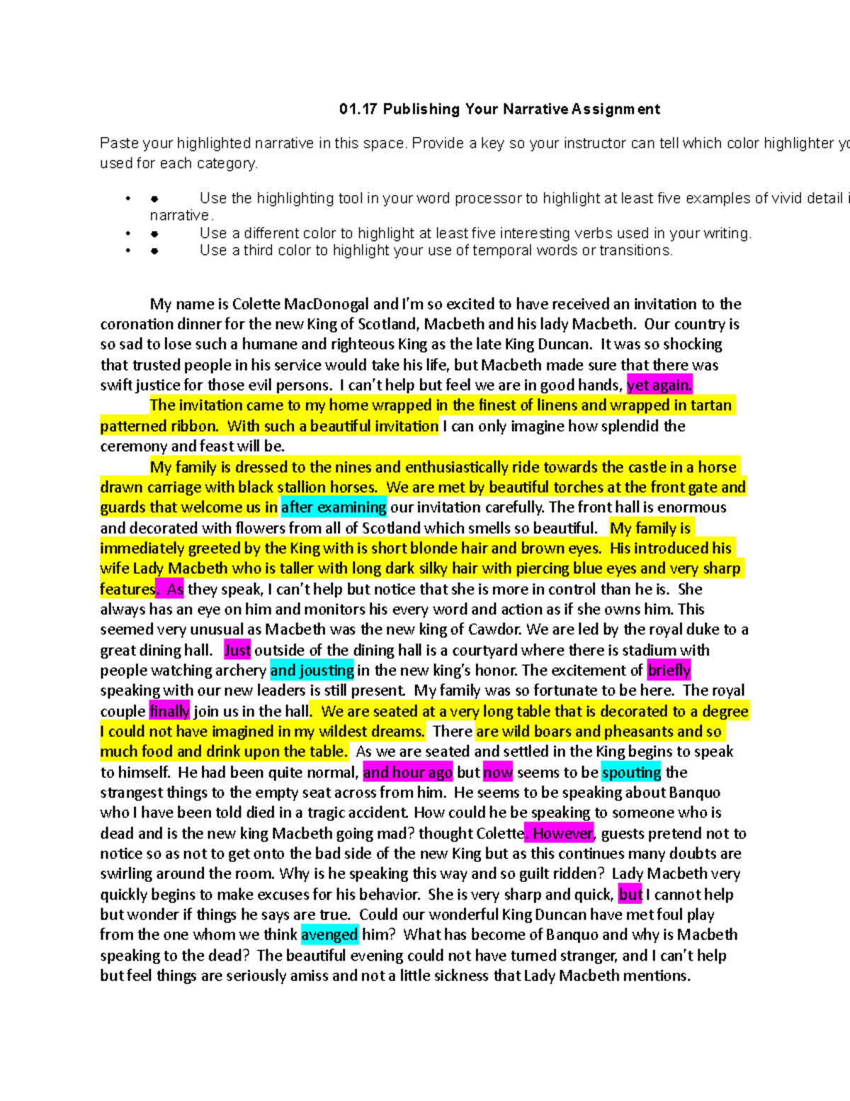 Macbeth final revision - 01 Publishing Your Narrative Assignment Paste ...