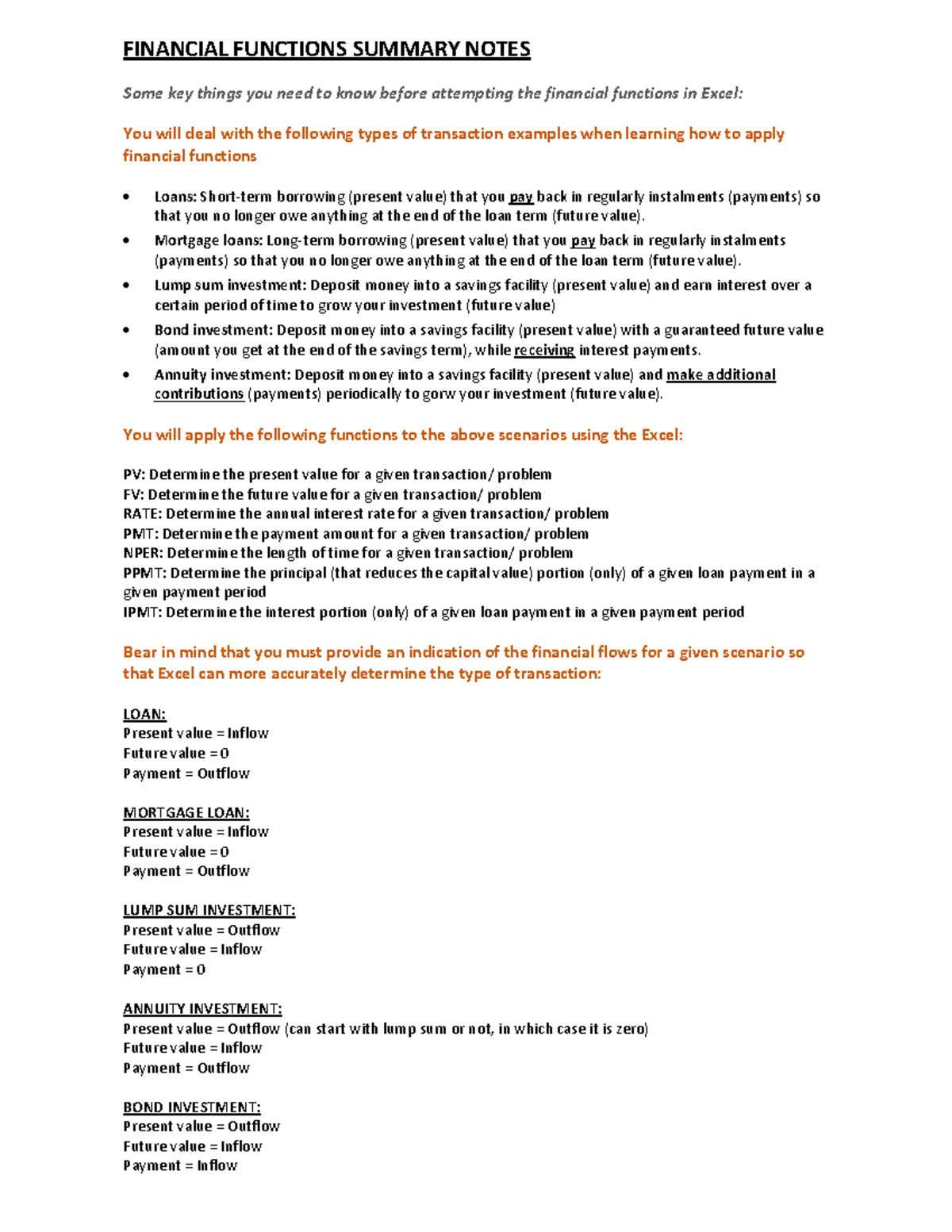 Financial Functions Summary Notes Warning Tt Undefined Function 32 Warning Tt Undefined