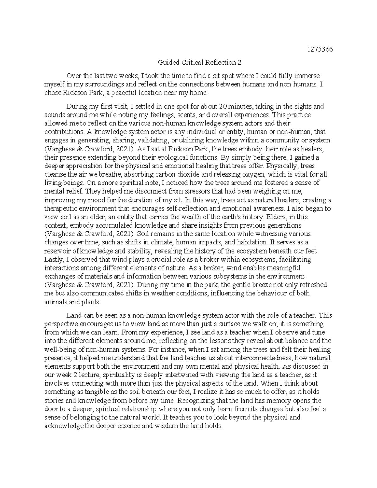 Guided Reflection 2 - 1275366 Guided Critical Reflection 2 Over the ...