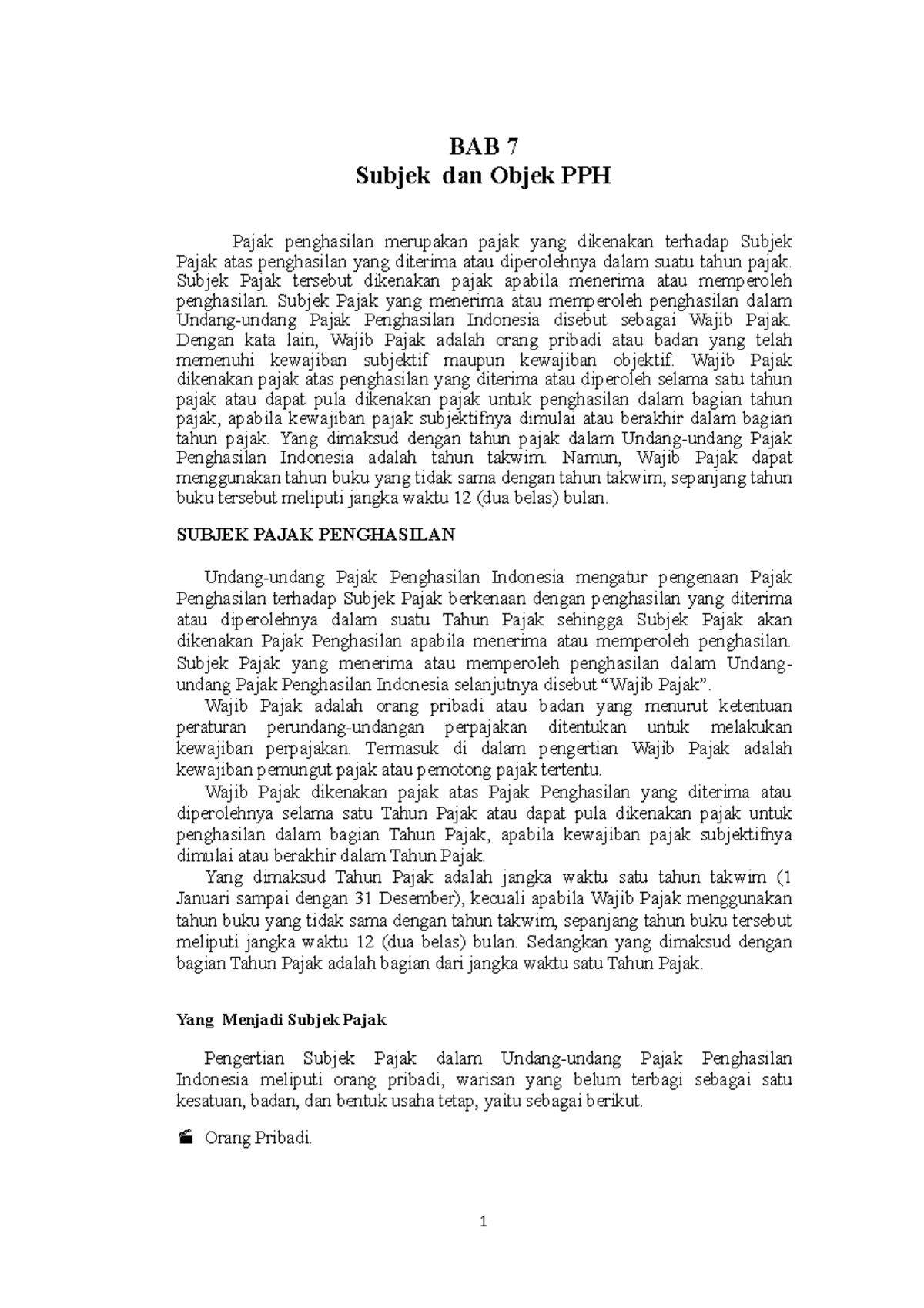 Modul Perpajakan Bab 7 Subjek dan Objek PPH - BAB 7 Subjek dan Objek ...