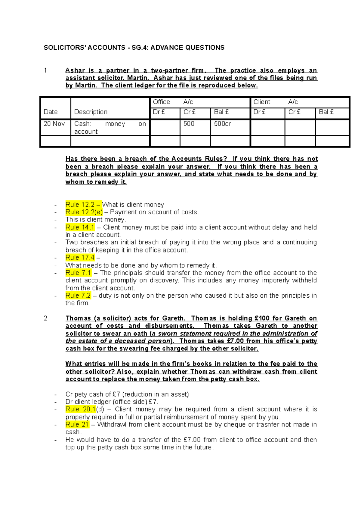 SAR SG4 (advance questions) - SOLICITORS' ACCOUNTS - SG: ADVANCE ...