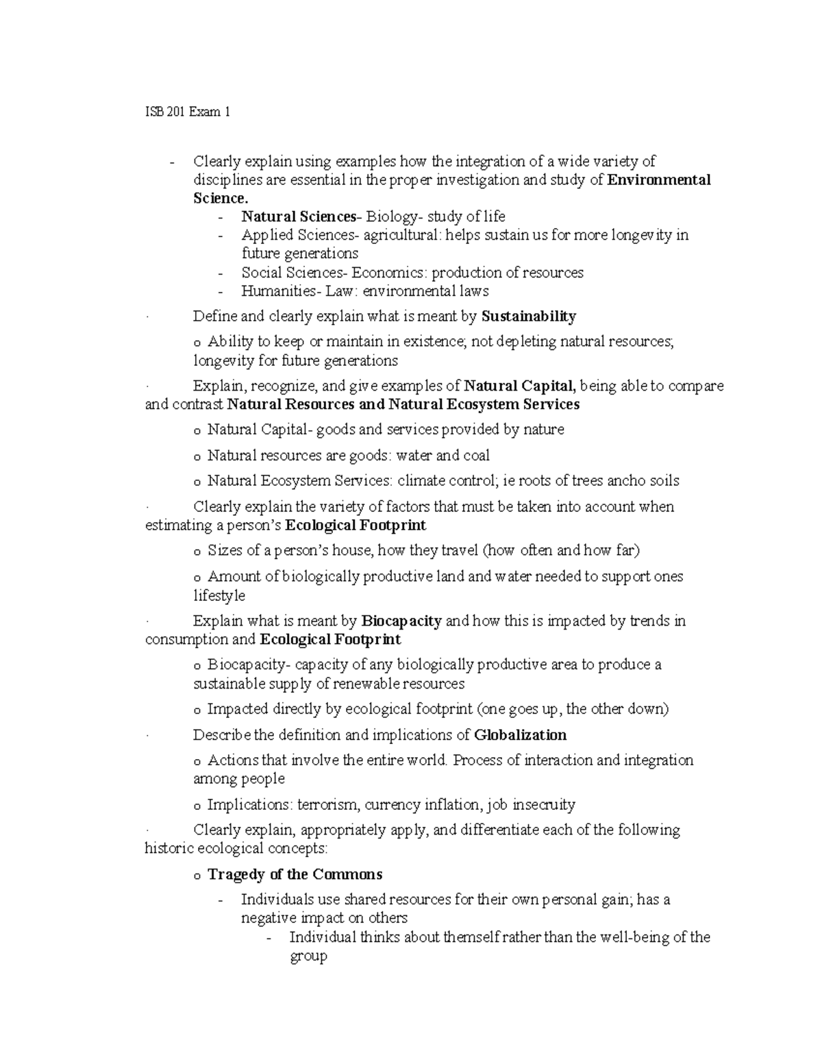 ISB201 Exam 1 - notes for exam 1 - ISB201 Exam 1 - Clearly explain ...