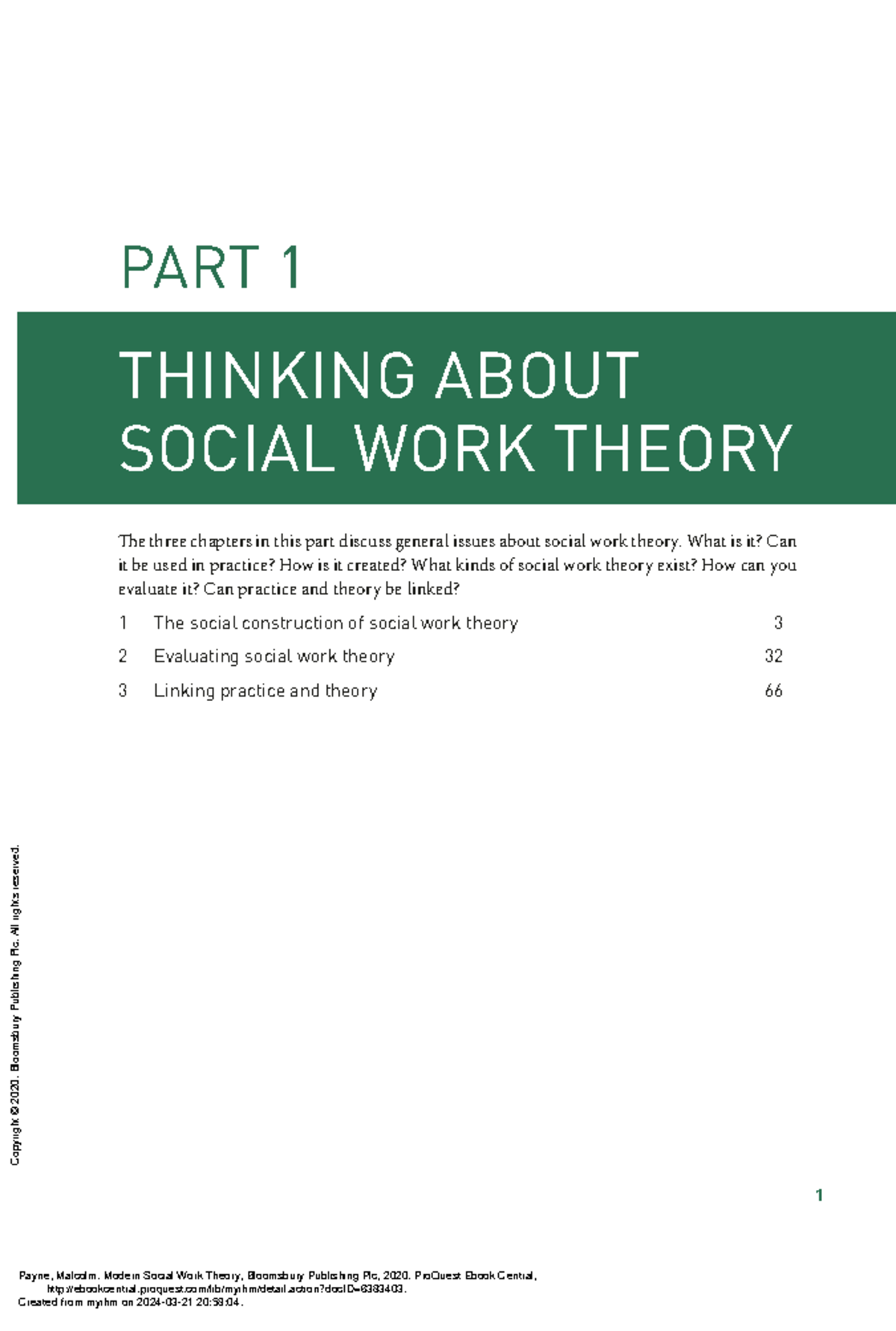 Modern Social Work Theory - (Pg 29-118) - 1 PART 1 THINKING ABOUT ...