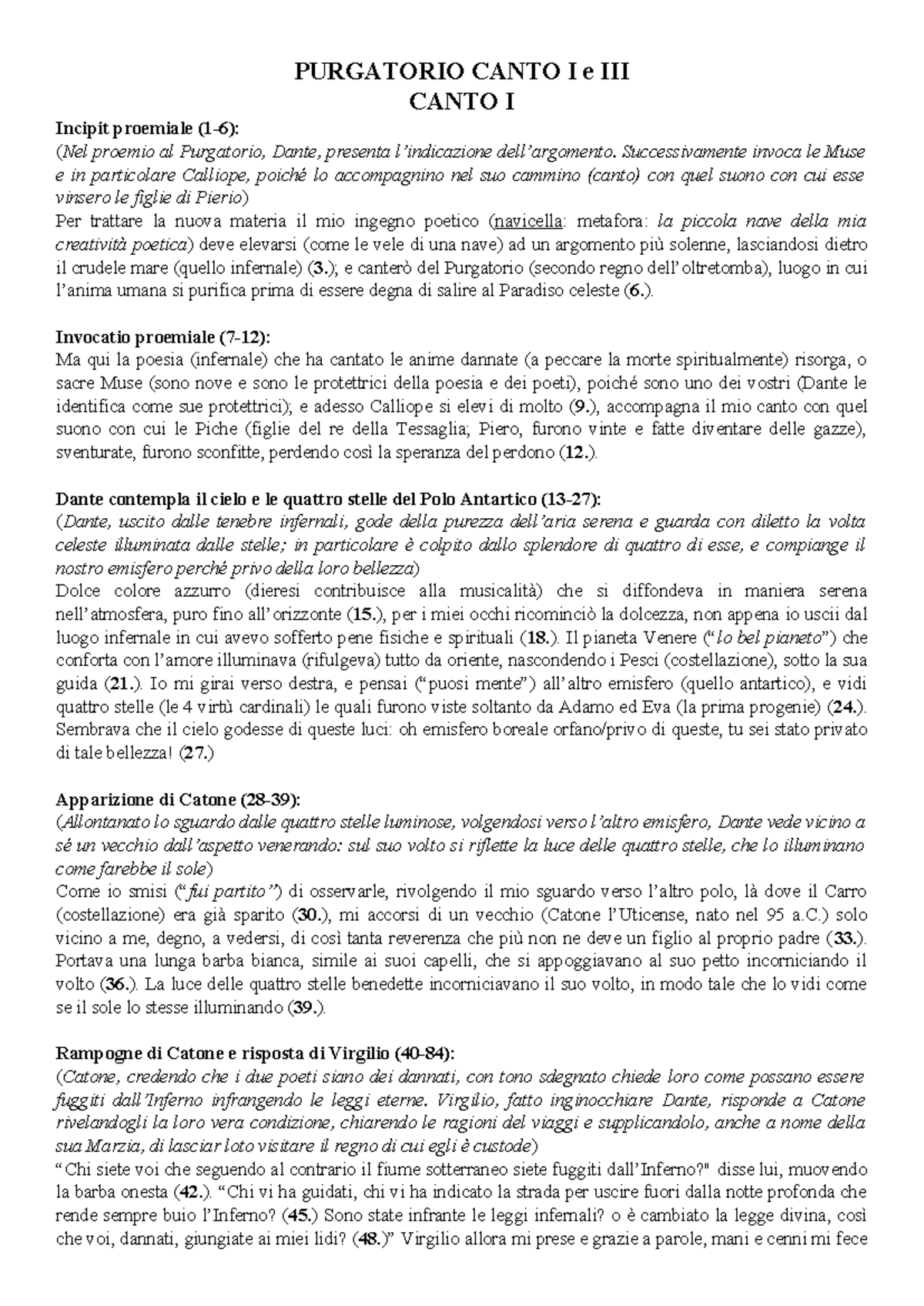 Purgatorio Canto I e III - PURGATORIO CANTO I e III CANTO I Incipit ...