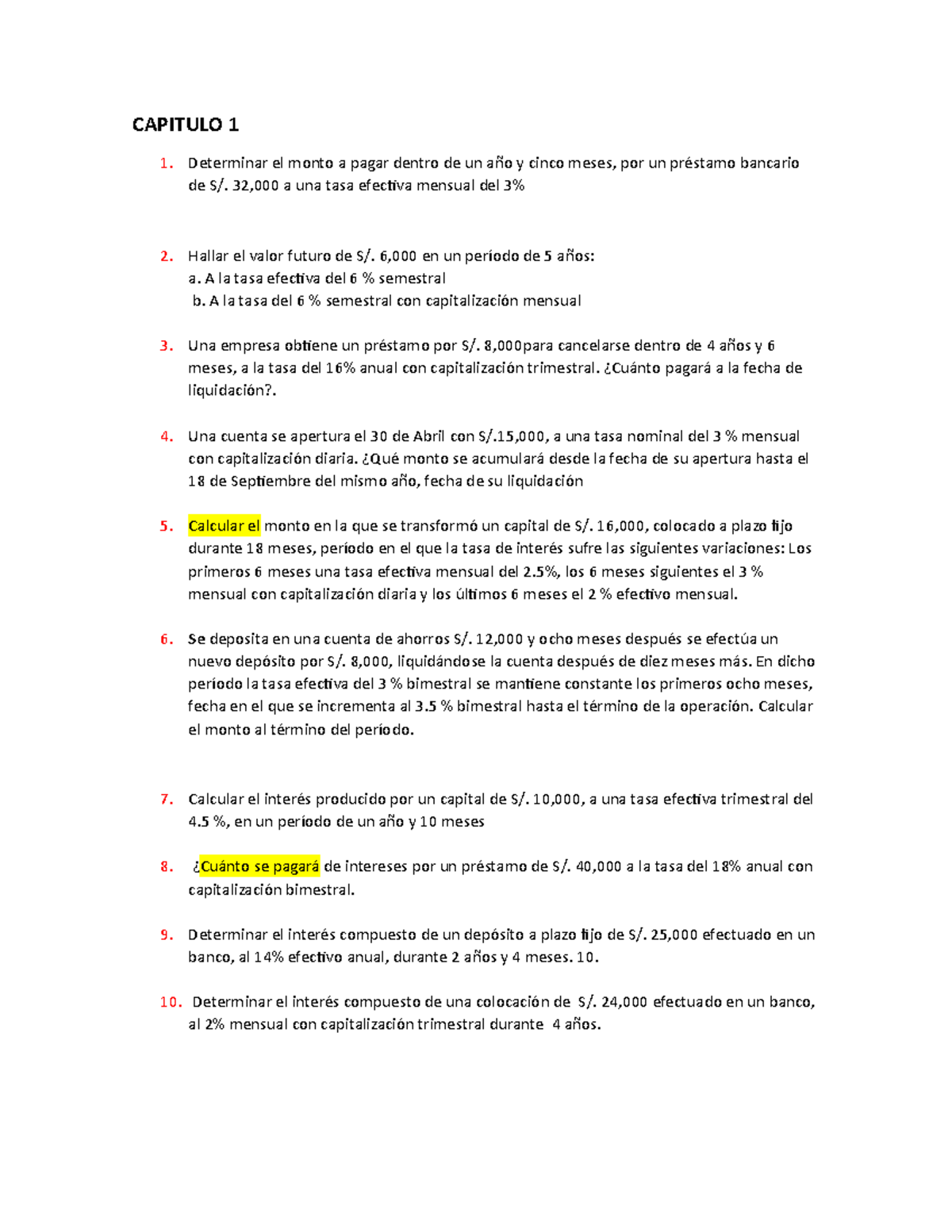 Capitulo 1 - EJERCICIOS MATEMATICA FINANCIERA - CAPITULO 1 Determinar ...
