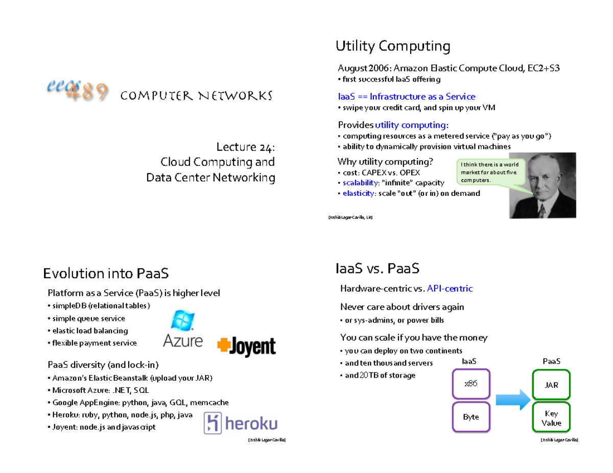 Lecture notes, lecture 24 Computer Networks - Utility Computing August ...