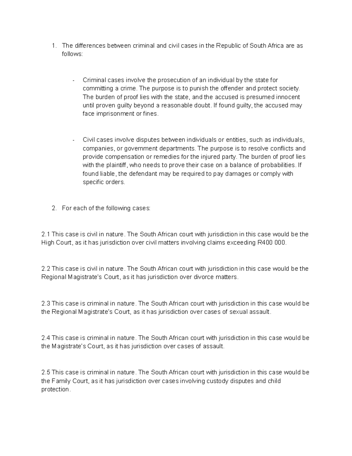 Assessment 3 - SJD1501 - The differences between criminal and civil ...