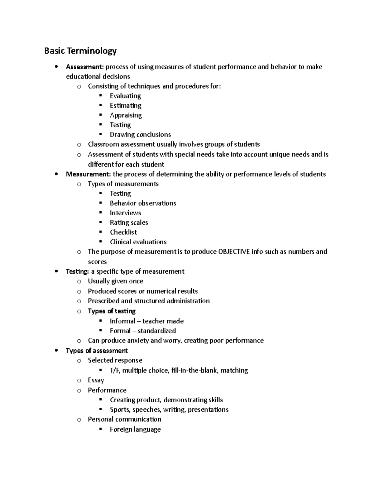 Basic Terminology - Basic Terminology Assessment: process of using ...