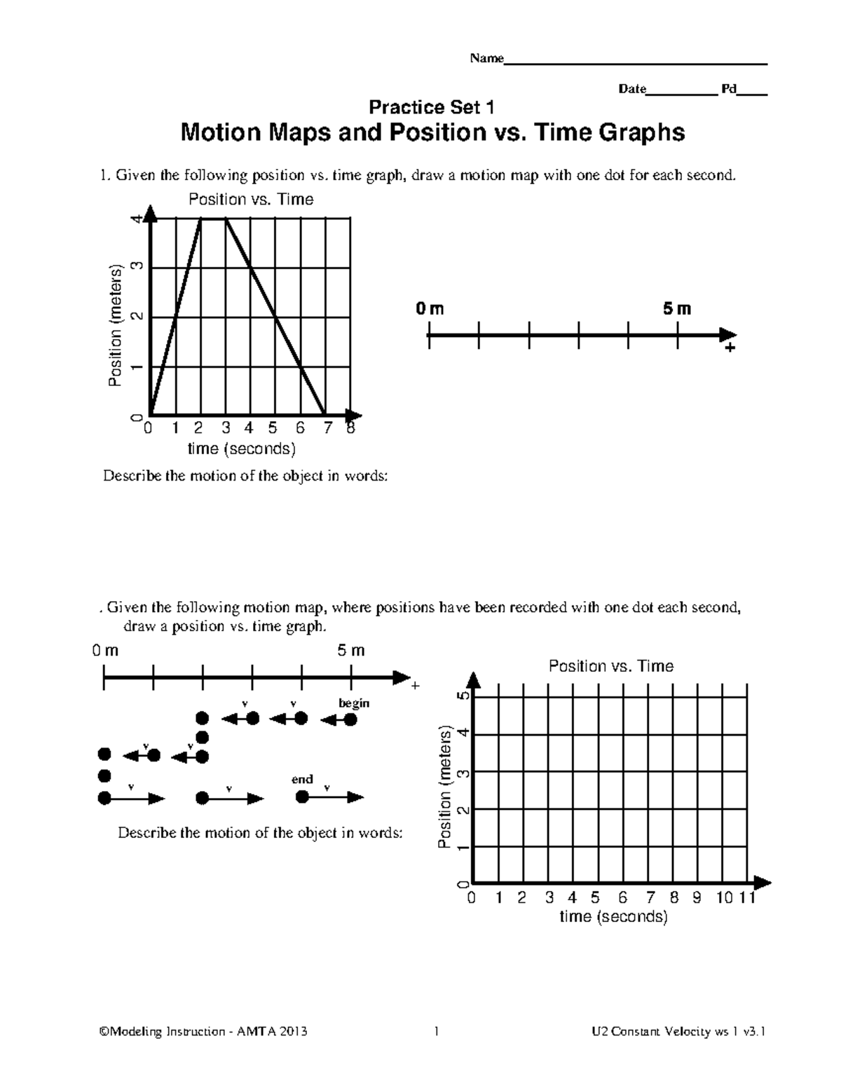 Practice Set 1 - homework\ - Name Date Pd Practice Set 1 Motion Maps ...