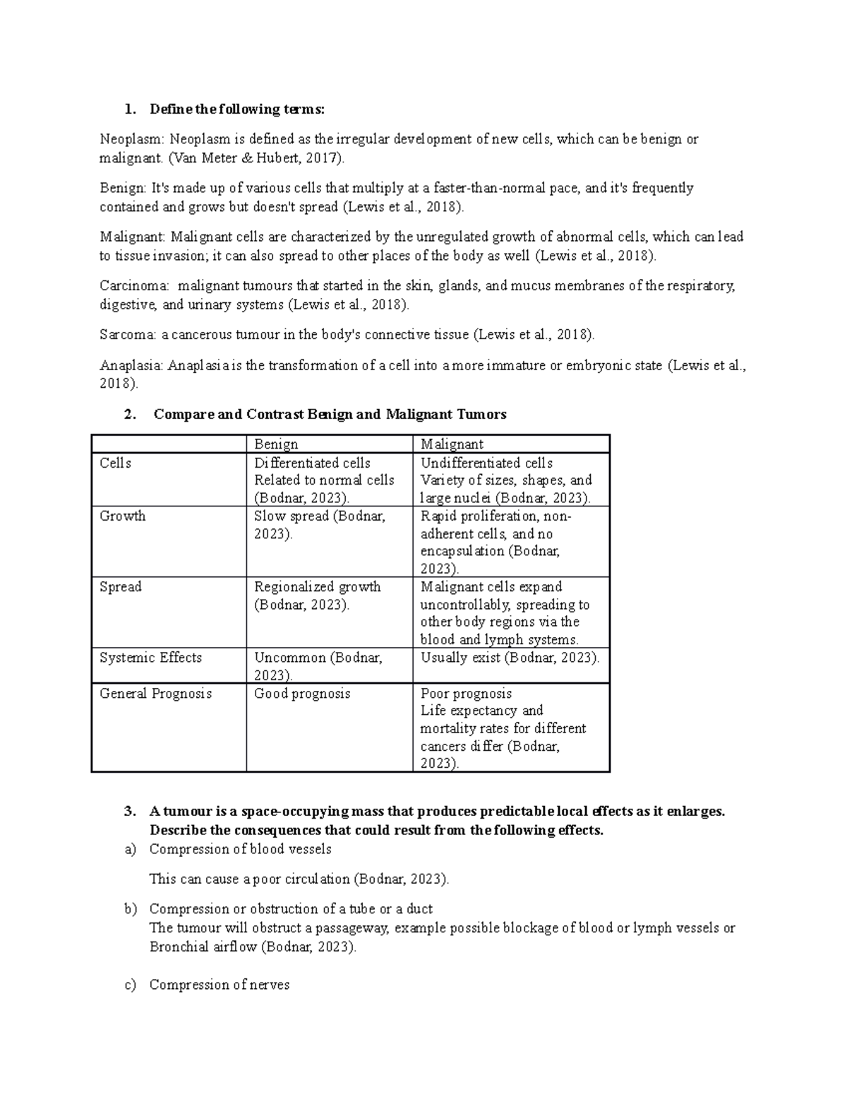 Pre-Class Assignment 2-Oncology - Define the following terms: Neoplasm ...