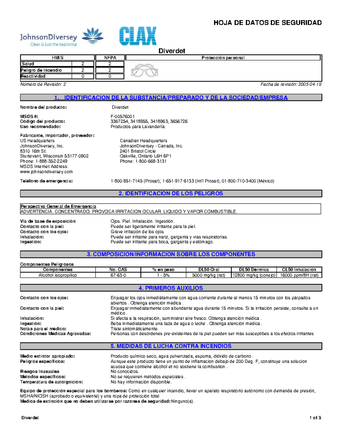 28. CLAX Diverdet - hds - HOJA DE DATOS DE SEGURIDAD Diverdet 1 ...