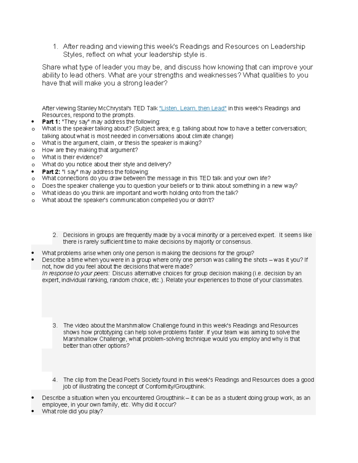 Questions - Notes - 1. After reading and viewing this week's Readings ...