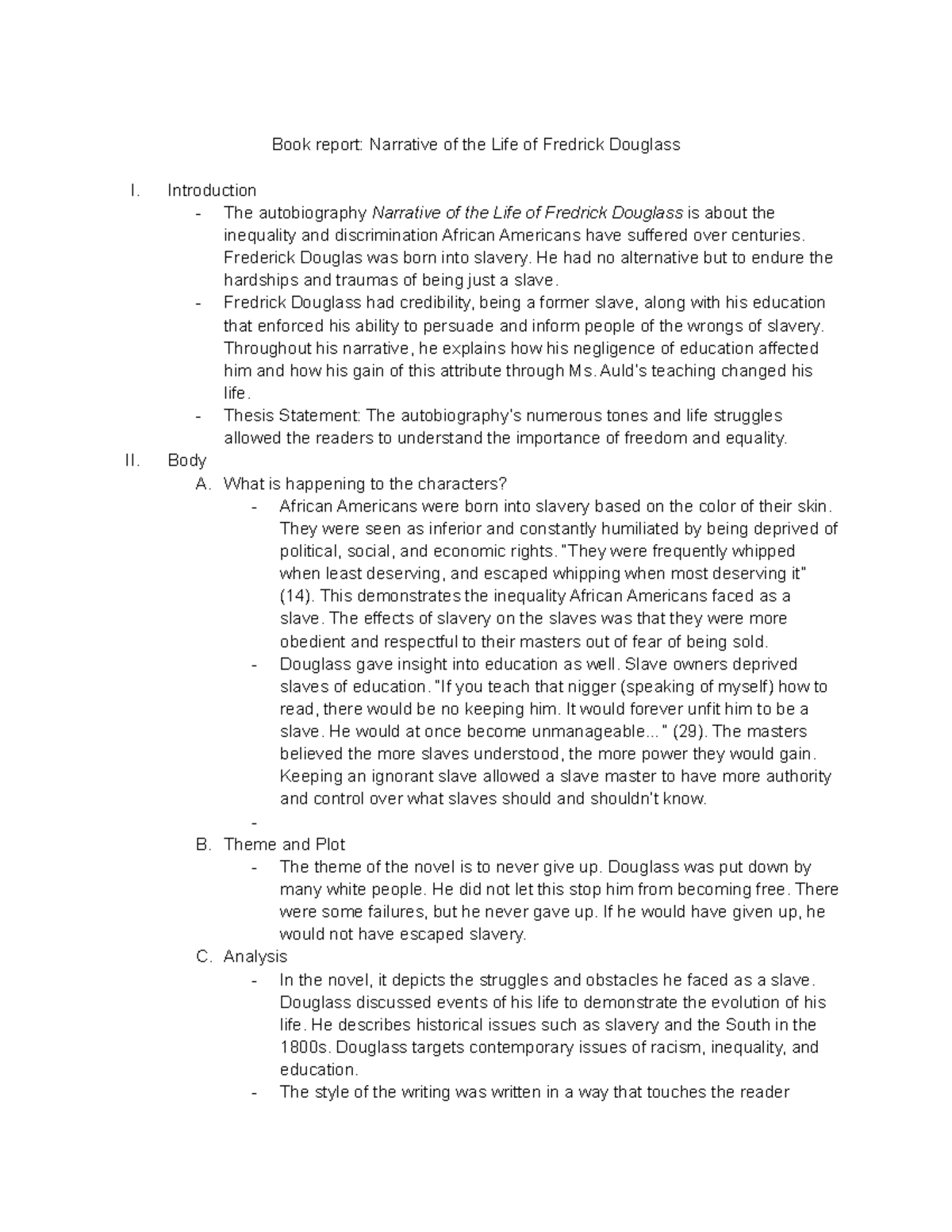 2021- Intro to Literature- Assignment - Book report: Narrative of the ...