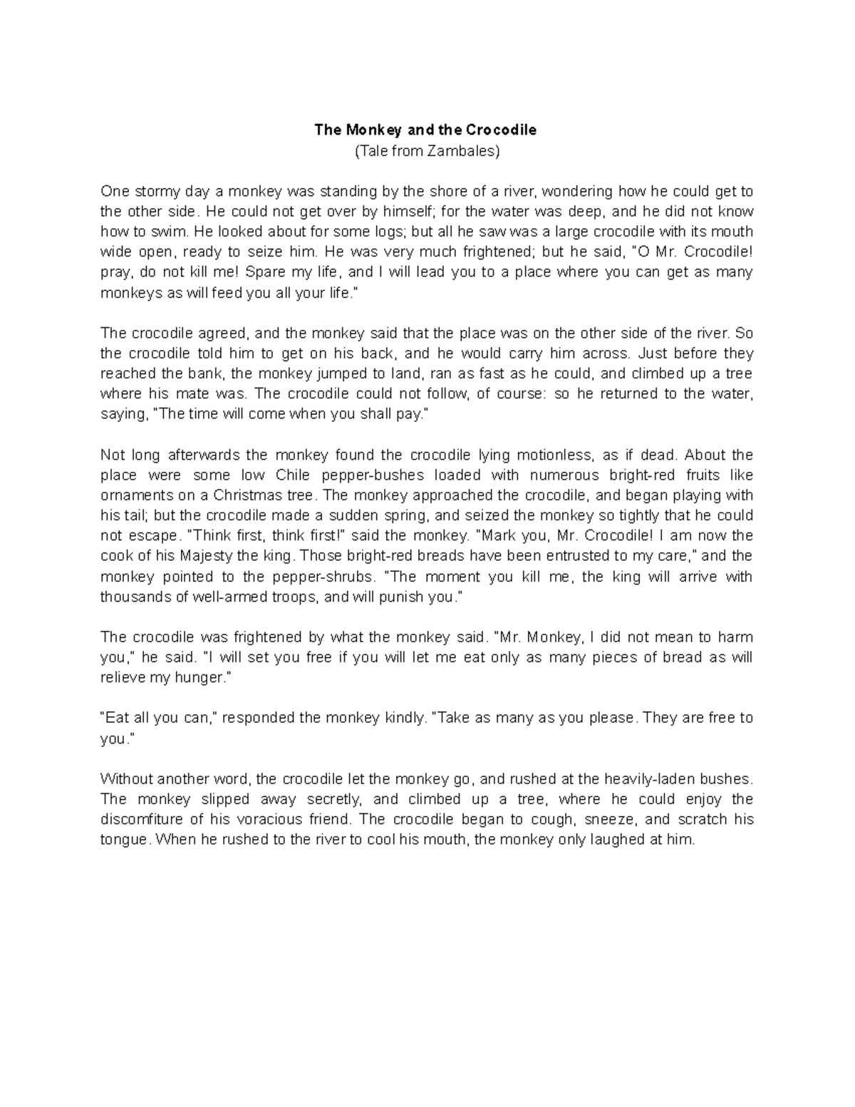 The Monkey and the Crocodile - He could not get over by himself; for ...