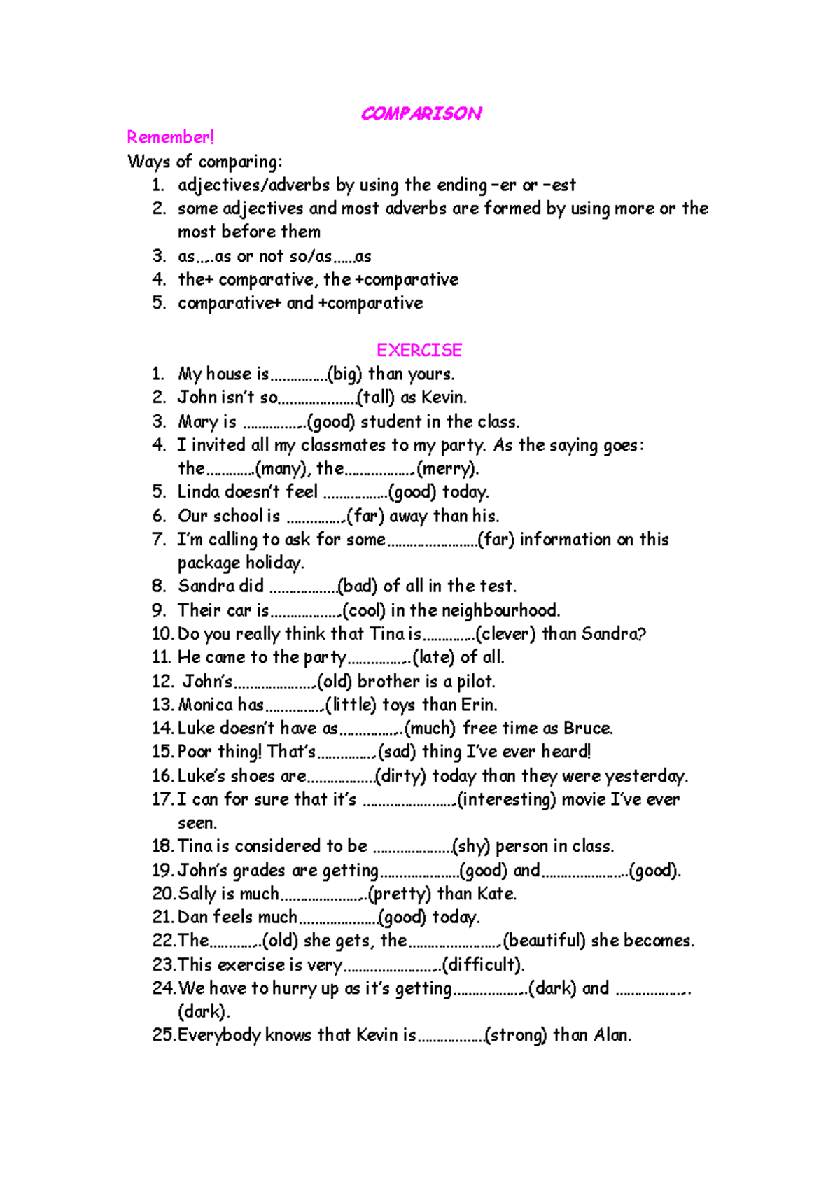 Comparative degrees-of-comparison-grammar-drills - COMPARISON Remember ...