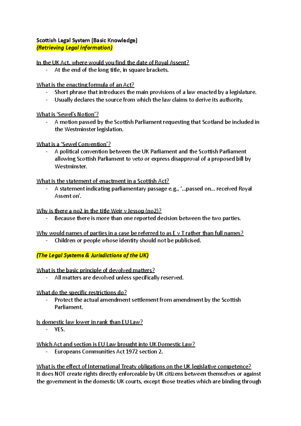 Basic Knowledge (Possibility for Multiple Choice) - Scottish Legal ...