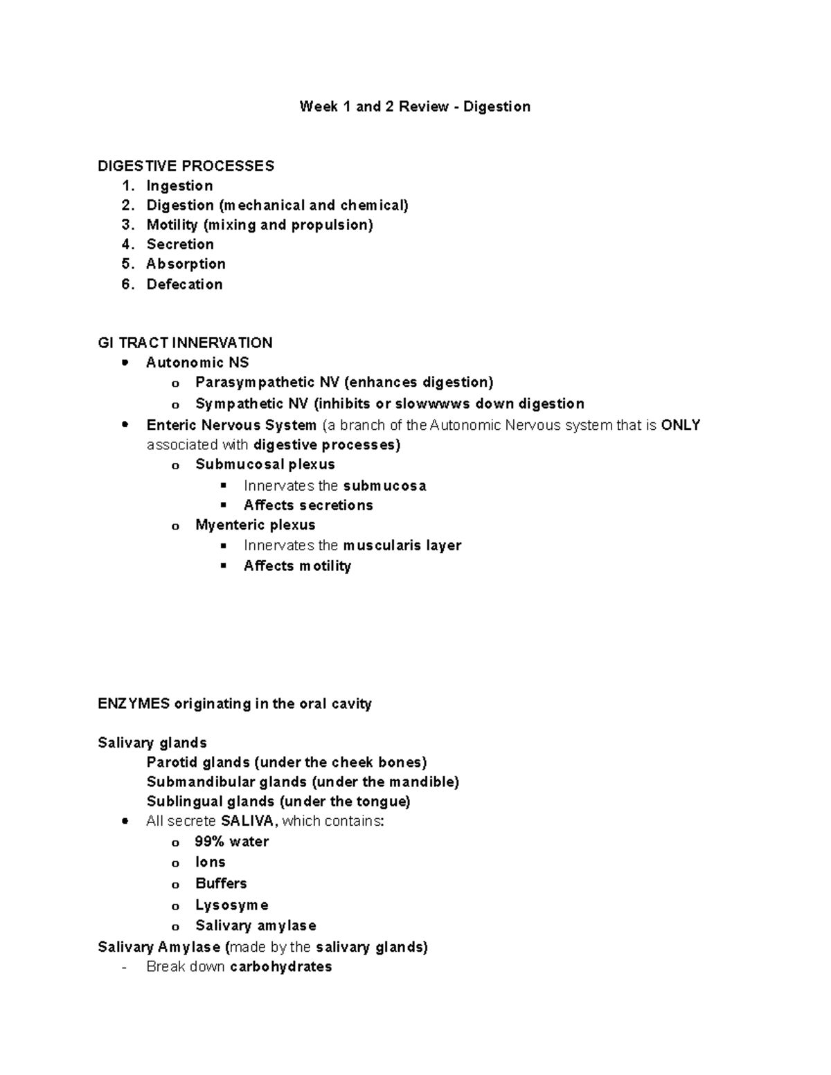 Digestive System Review - Week 1 and 2 Review - Digestion DIGESTIVE ...