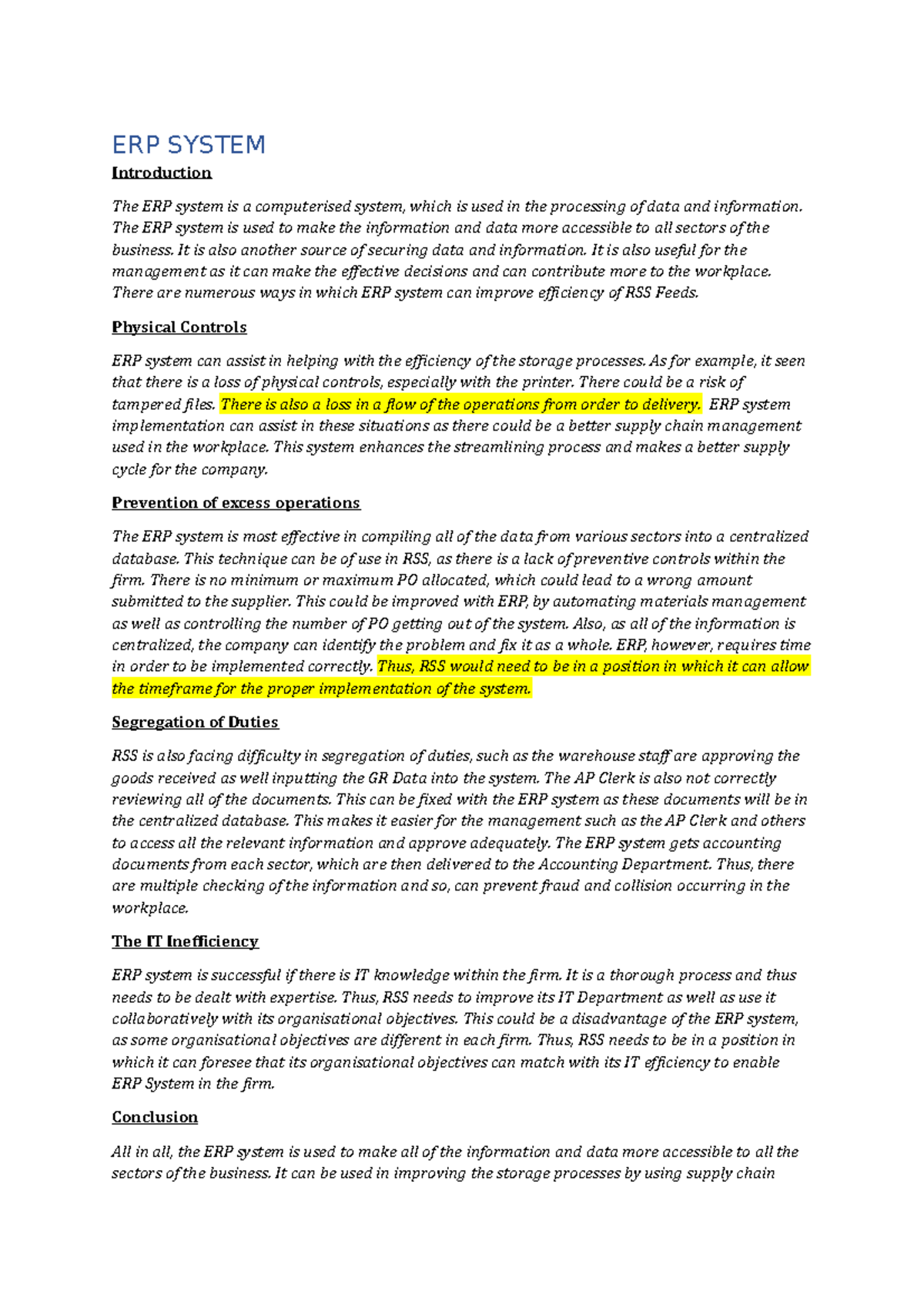 ERP System- INFS2005 Tutorial Assignments - ERP SYSTEM Introduction The ERP system is a ...