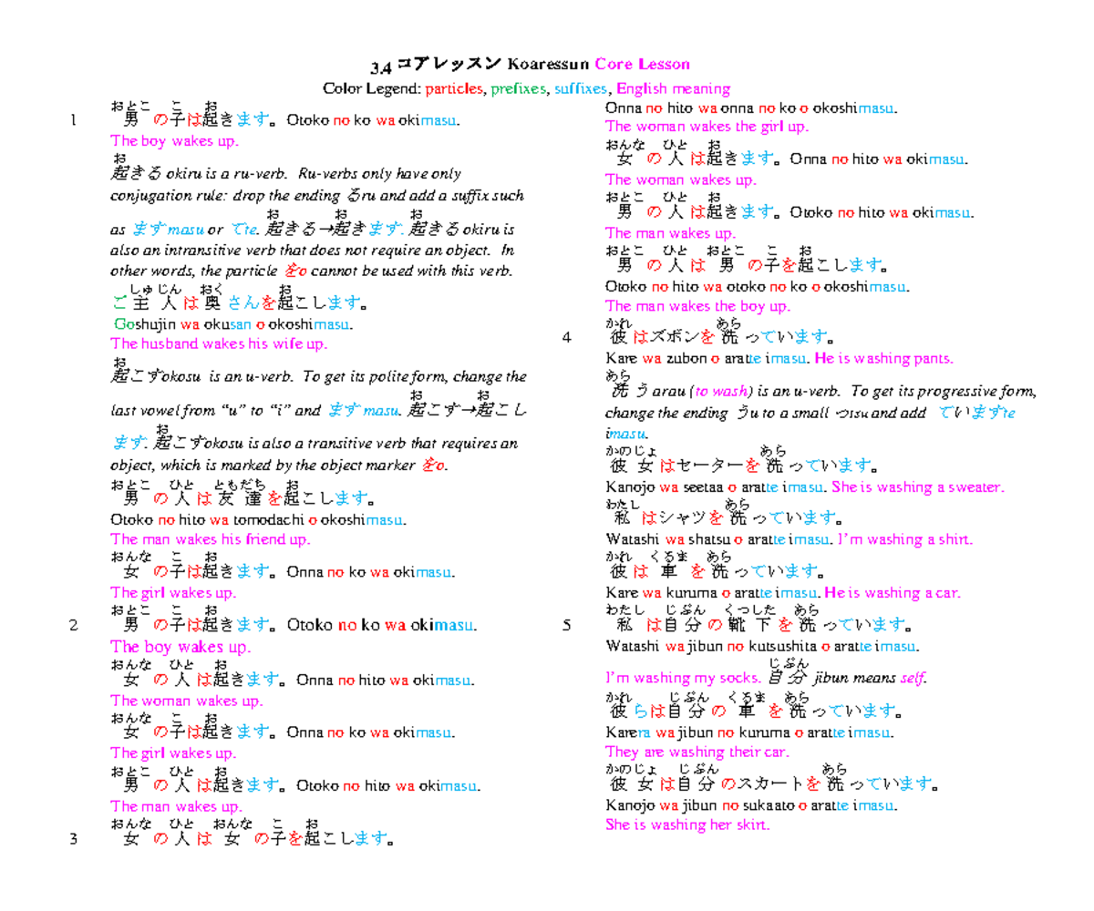 U3L4 translations - 3 コアレッスン Koaressun Core Lesson Color Legend ...
