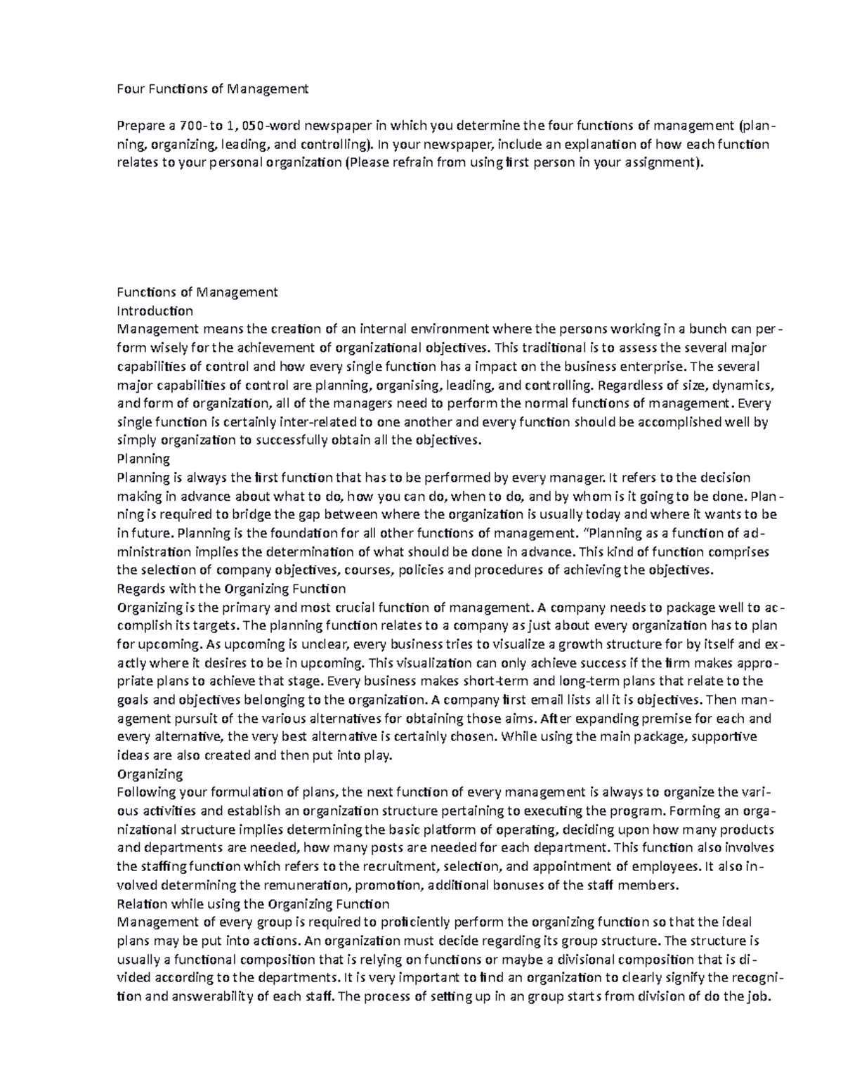 Four Functions of Management four functions of management (planning ...