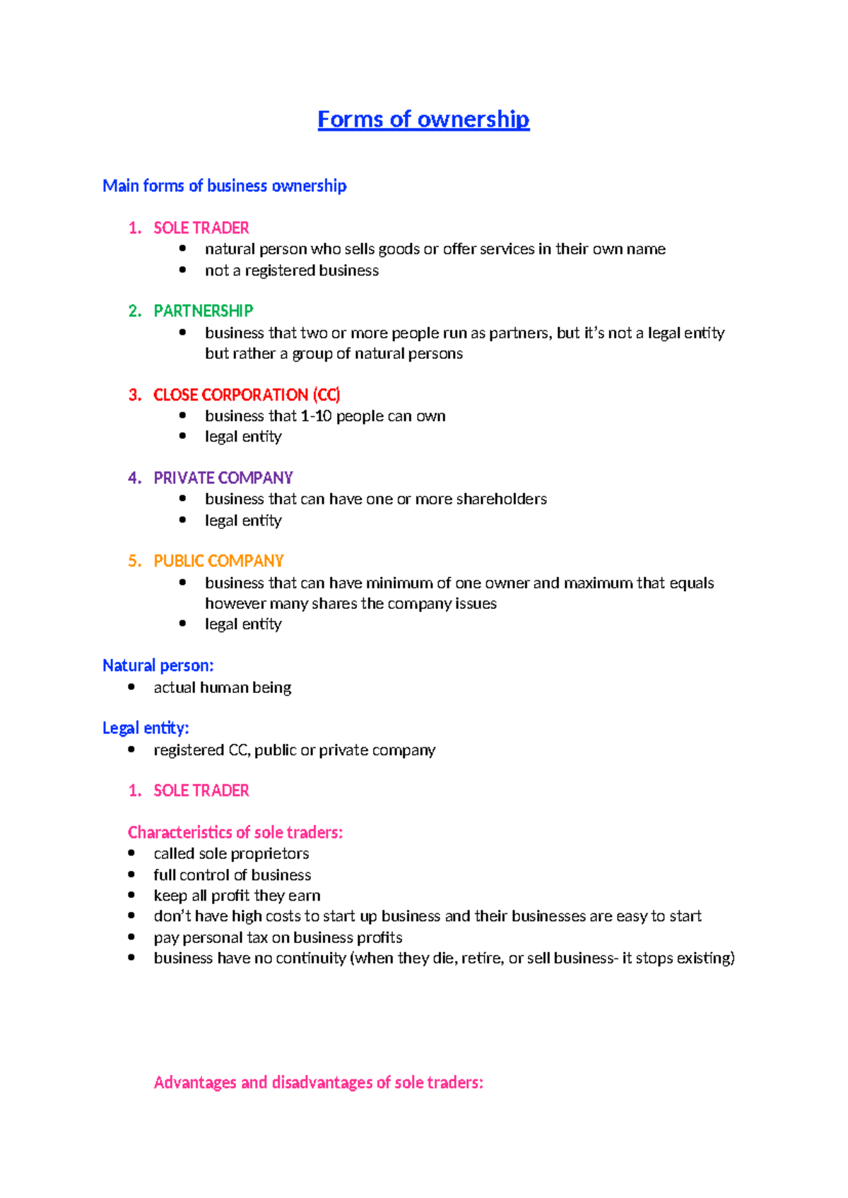 Forms of ownership - Forms of ownership Main forms of business ...