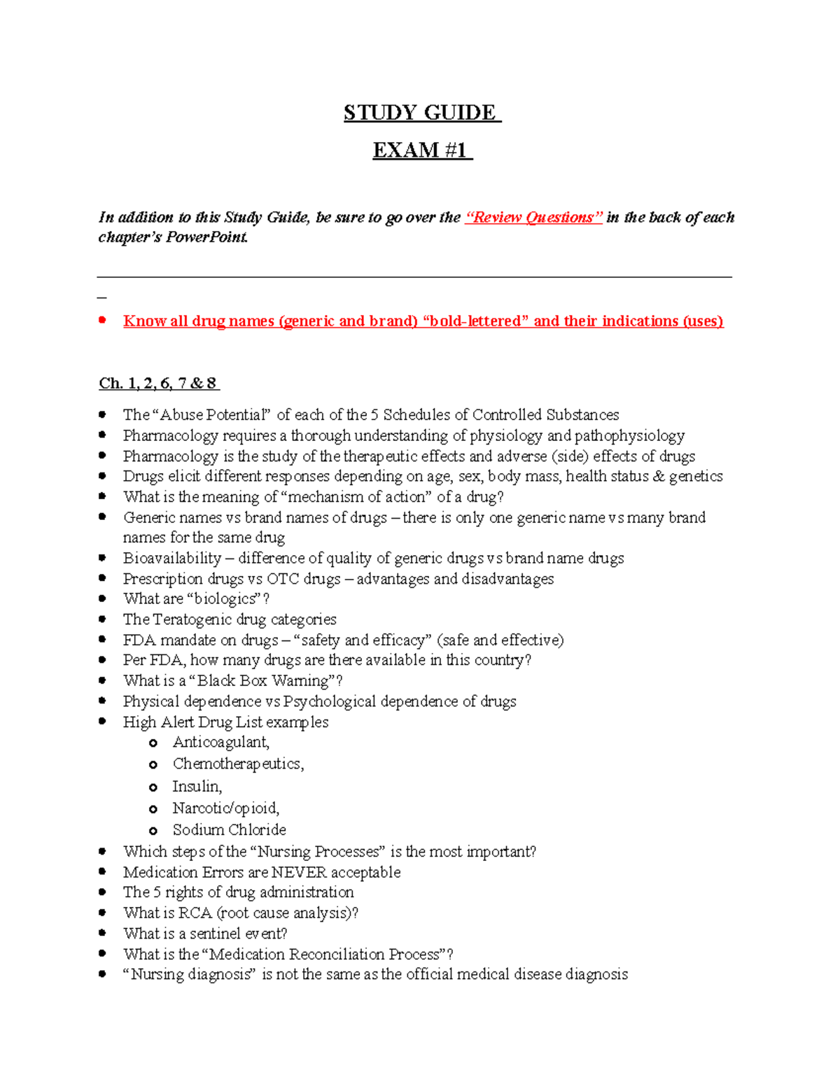 Study Guide 4 - EXAM #1 - STUDY GUIDE EXAM In addition to this Study ...