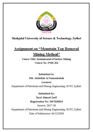 2017 336035 Surface mining assignment - Studocu